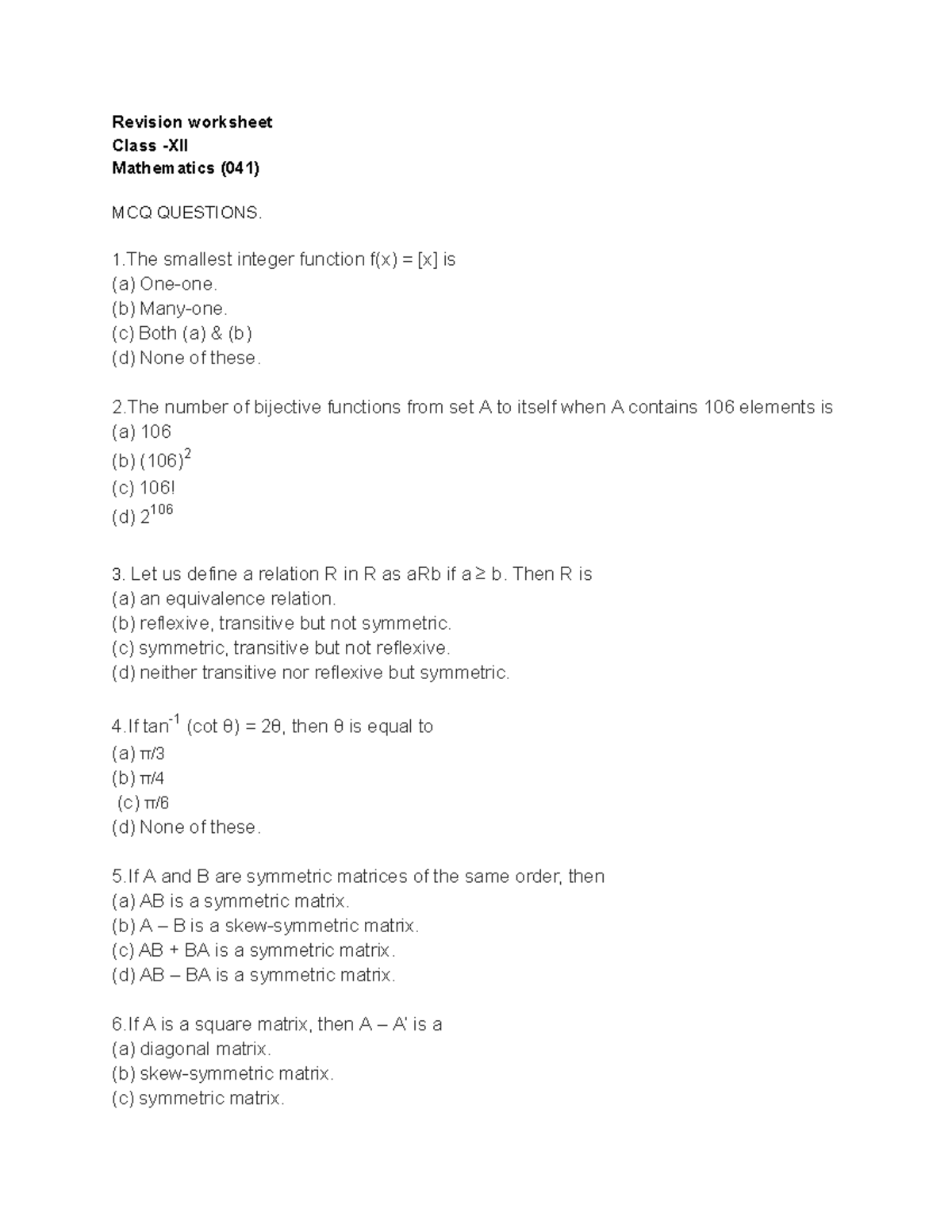 Revision worksheet - Please excess this file. - Revision worksheet ...