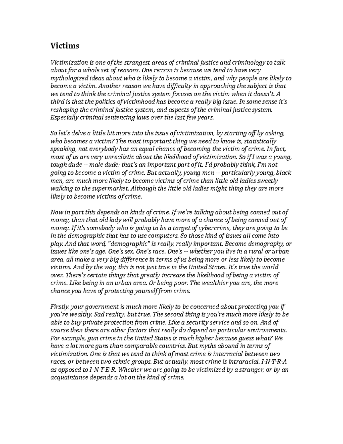 05- Victims Transcript - Victims Victimization is one of the strangest ...