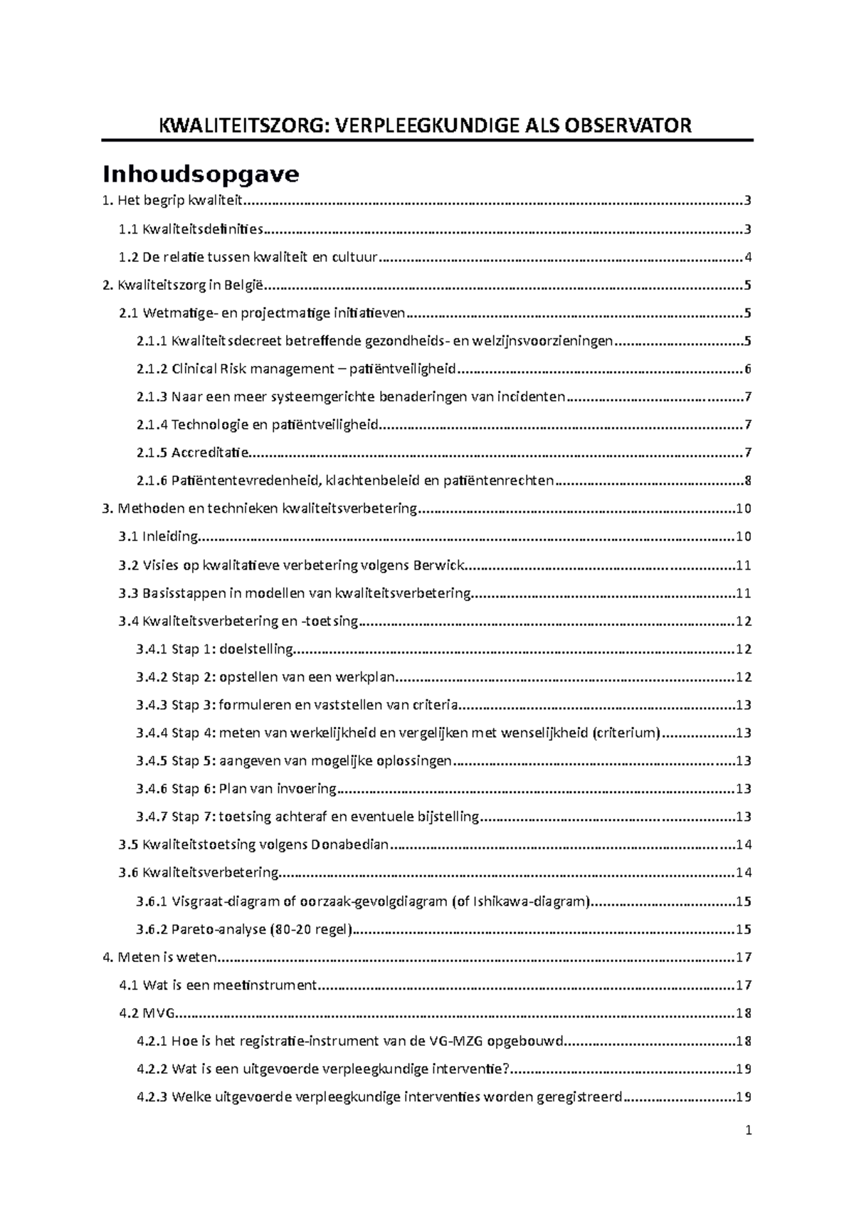 1V Kwaliteitszorg: Verpleegkundige als observator - KWALITEITSZORG ...