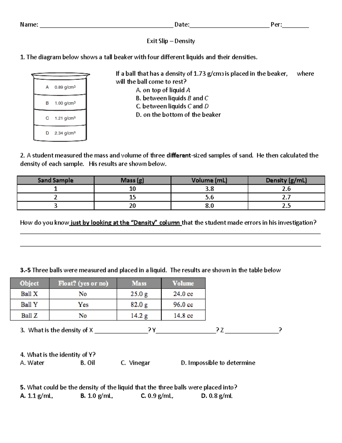 Density Exit Slip - hererer - Name ...