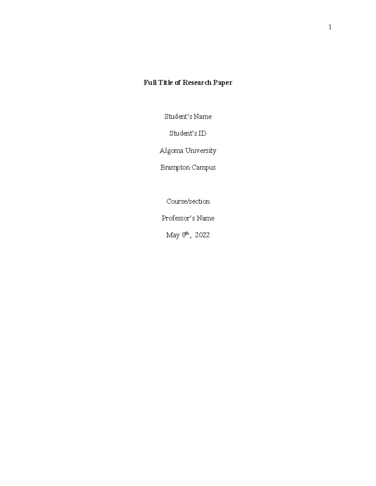 Sample APA Paper 7th edition Template - Full Title of Research Paper ...