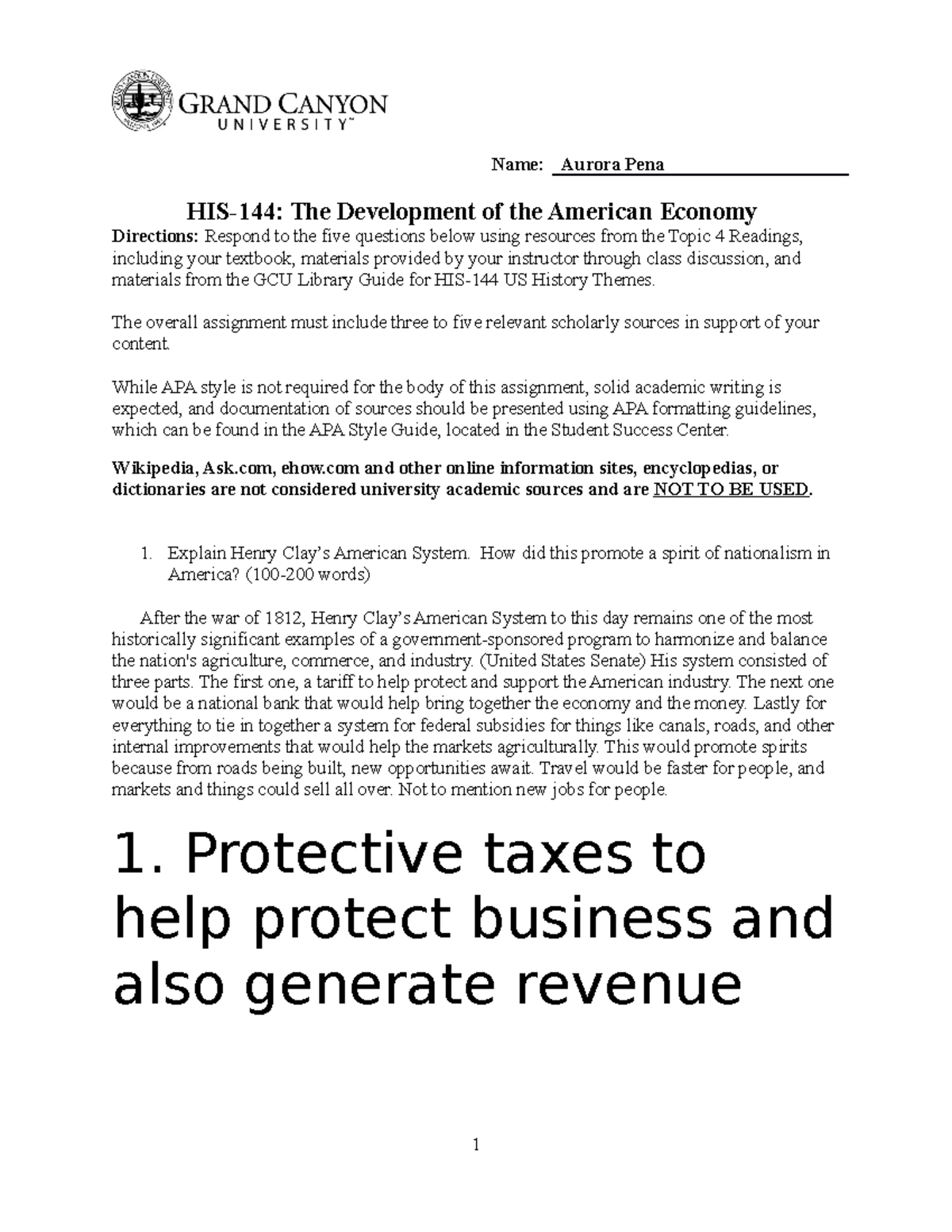 HIS-144 - his 144 development of the American economy, - Name: Aurora ...