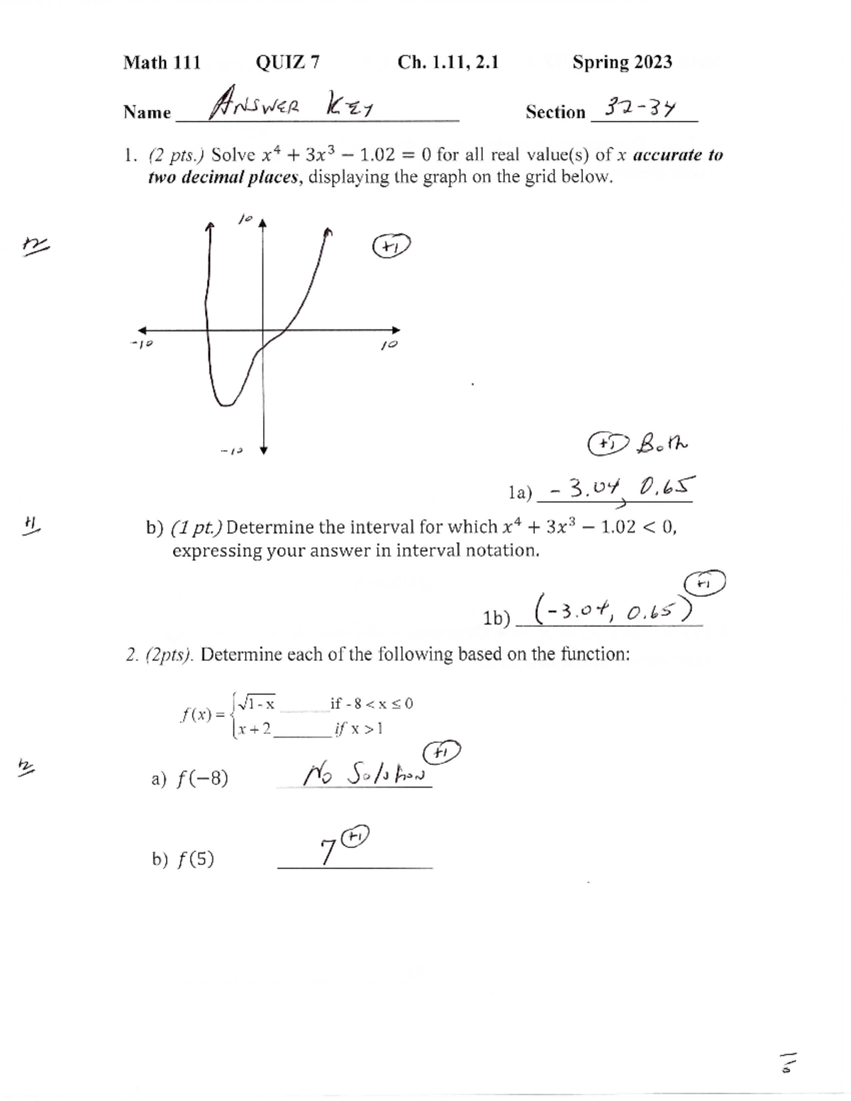 Math 111 Quiz 7 Answer Key Spring 2023 2 01 640 111 Studocu