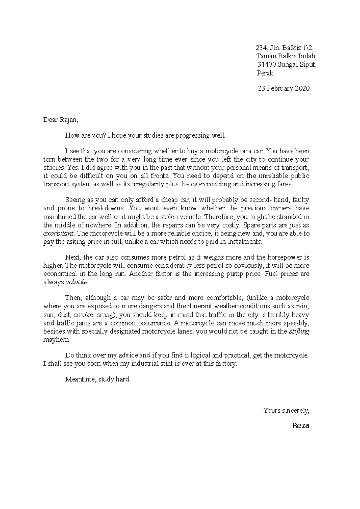 2. Choosing a vehicle - Informal Letters - English - MMU - Studocu