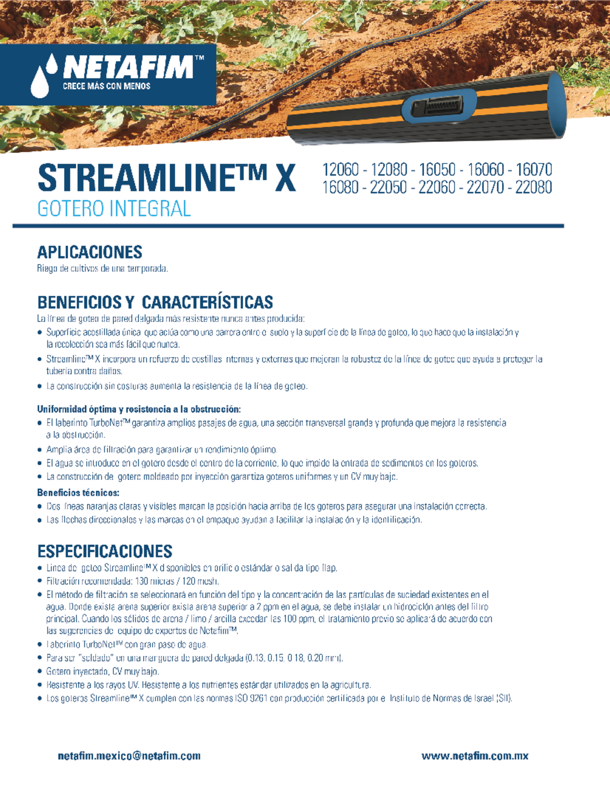 Streamline x ficha tecnica - TM s NETAFIM CRECE MÁS CON MENOS ...