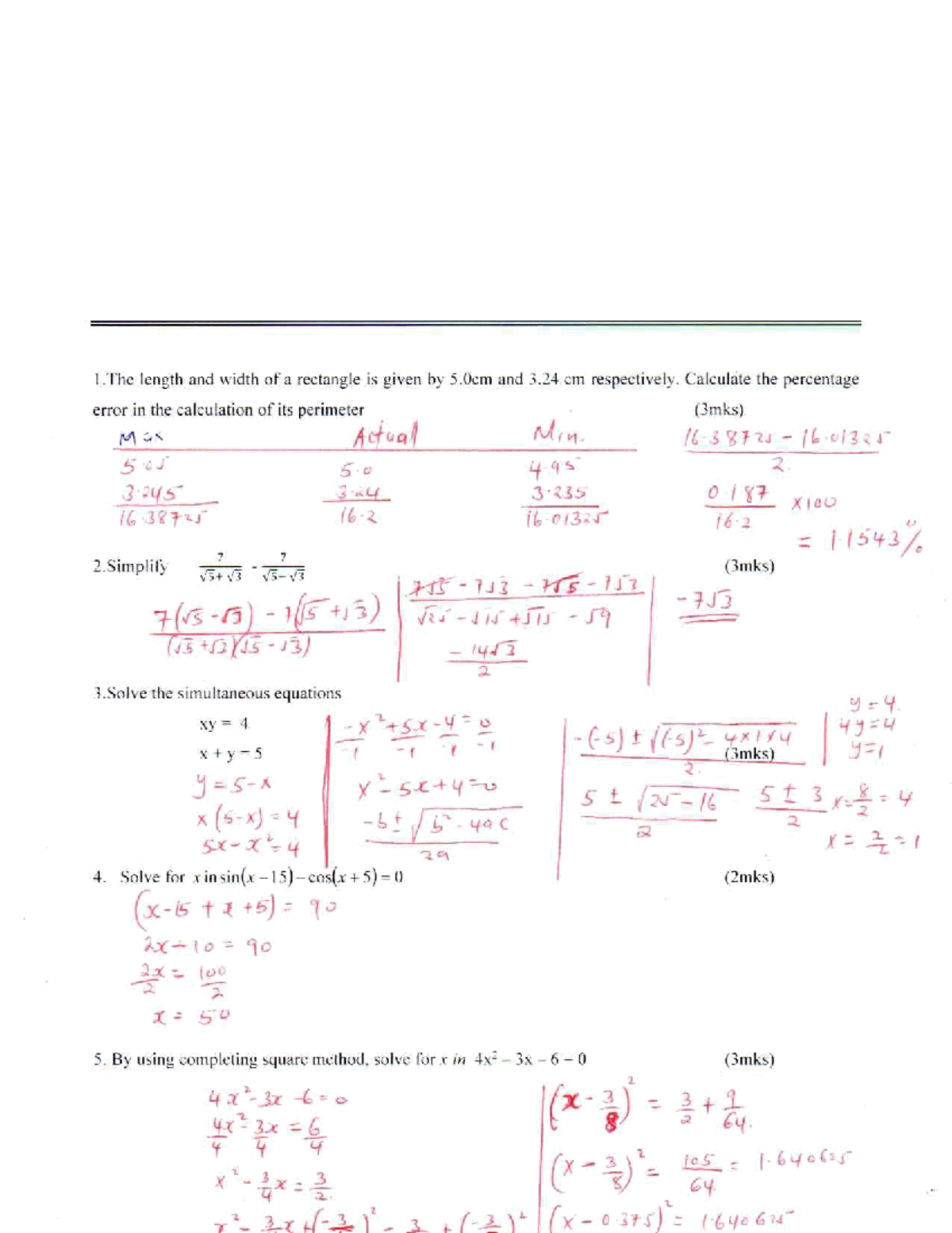 Mathematics F3 MS - Marking scheme - 1. The length and width of a ...