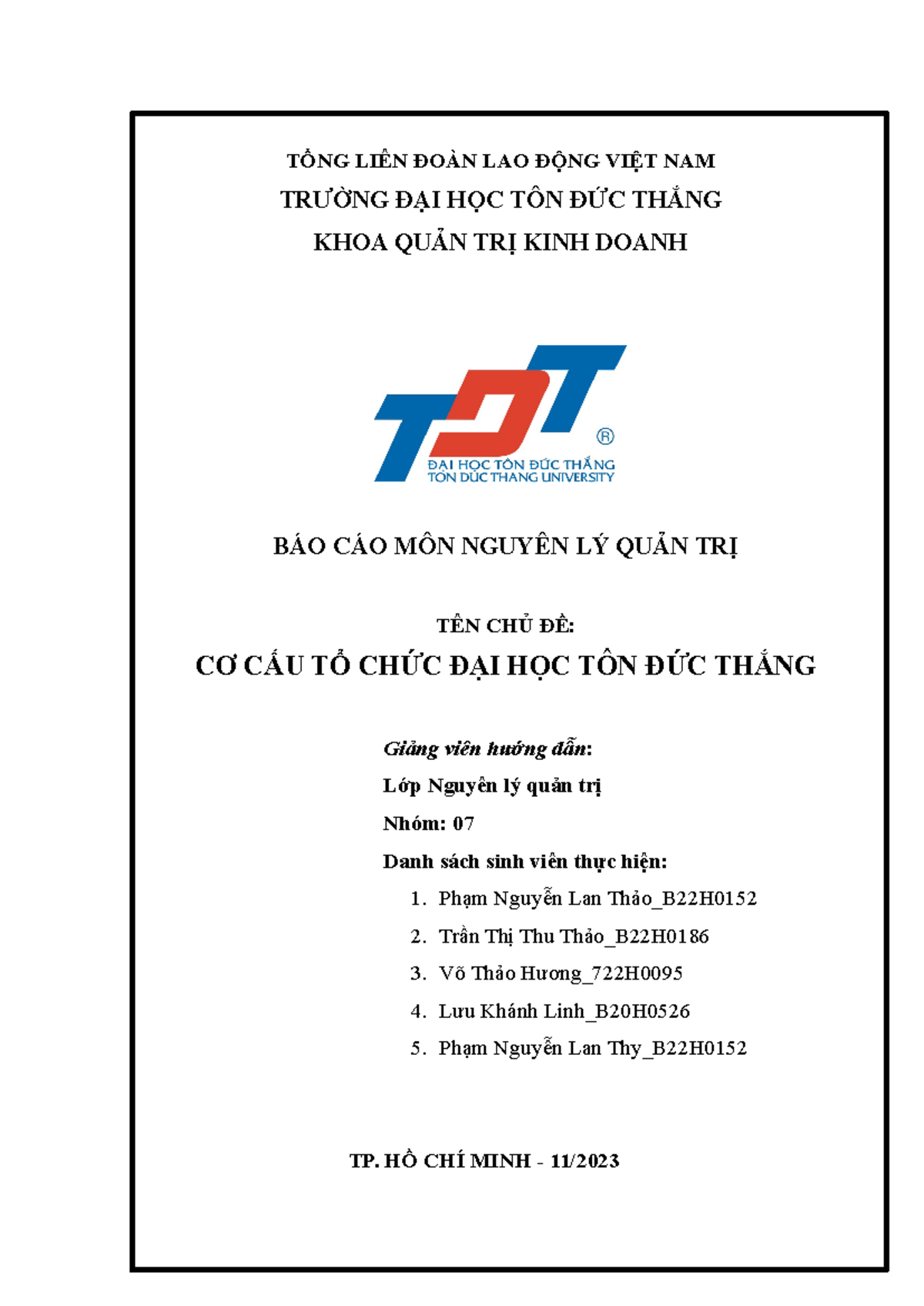 Báo cáo NLQT nhóm7 - uhh - TỔNG LIÊN ĐOÀN LAO ĐỘNG VIỆT NAM TRƯỜNG ĐẠI HỌC TÔN ĐỨC THẮNG KHOA ...