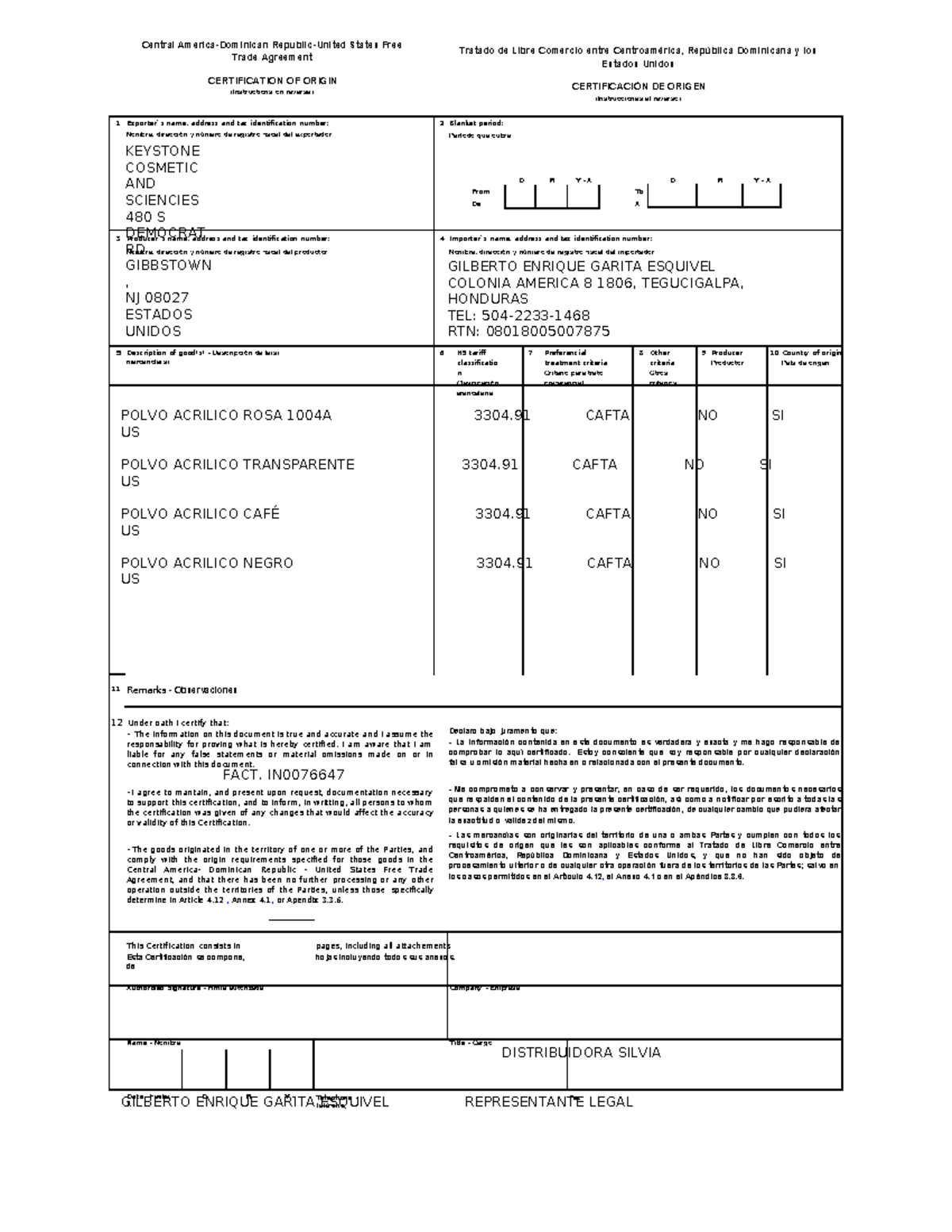 Certificado de Origen Sugerido RD Cafta - Central America-Dominican ...