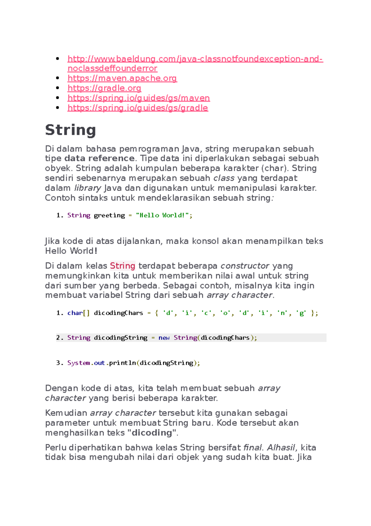 String - tugas - baeldung/java-classnotfoundexception-and- noclassdeffounderror maven.apache ...
