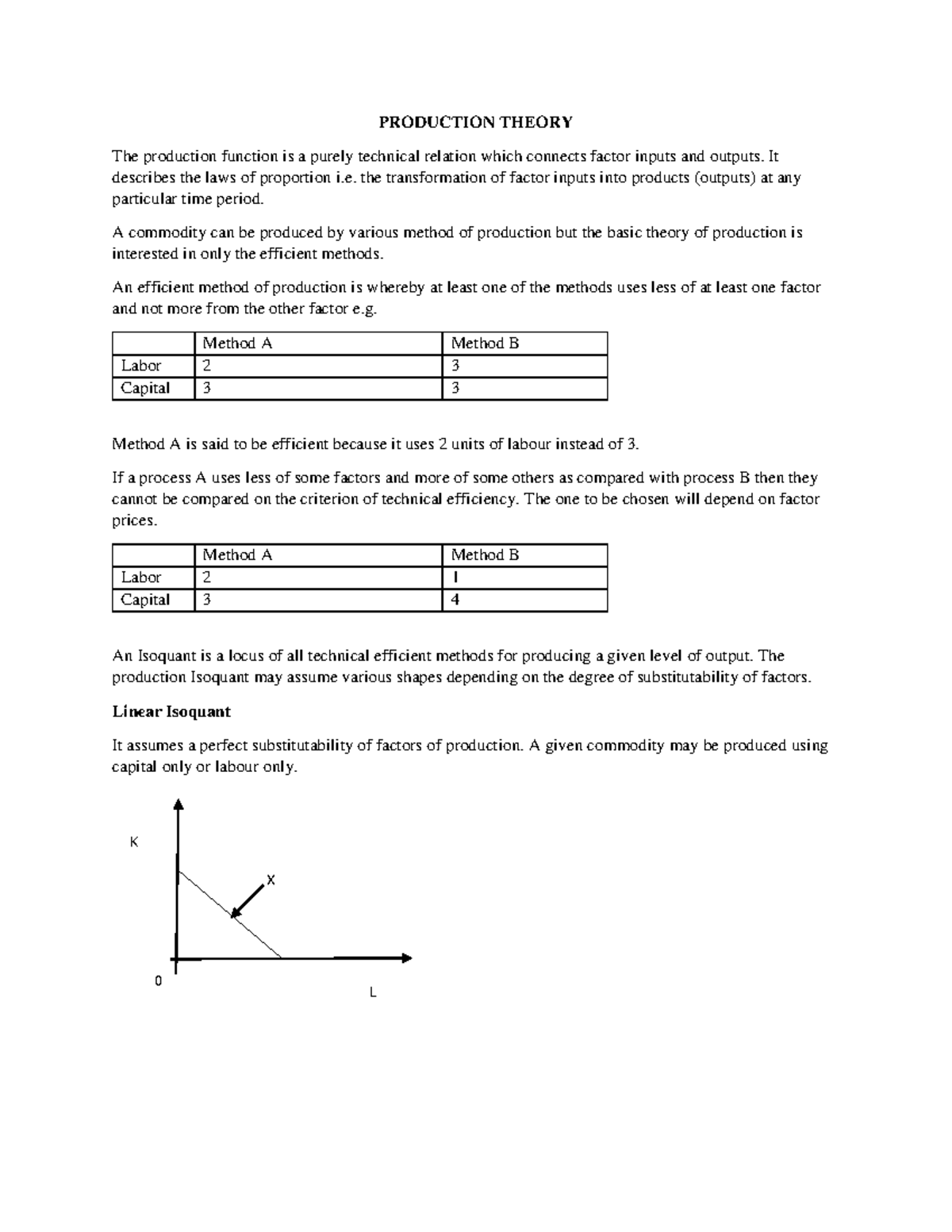 Principles of marketing - PRODUCTION THEORY The production function is ...