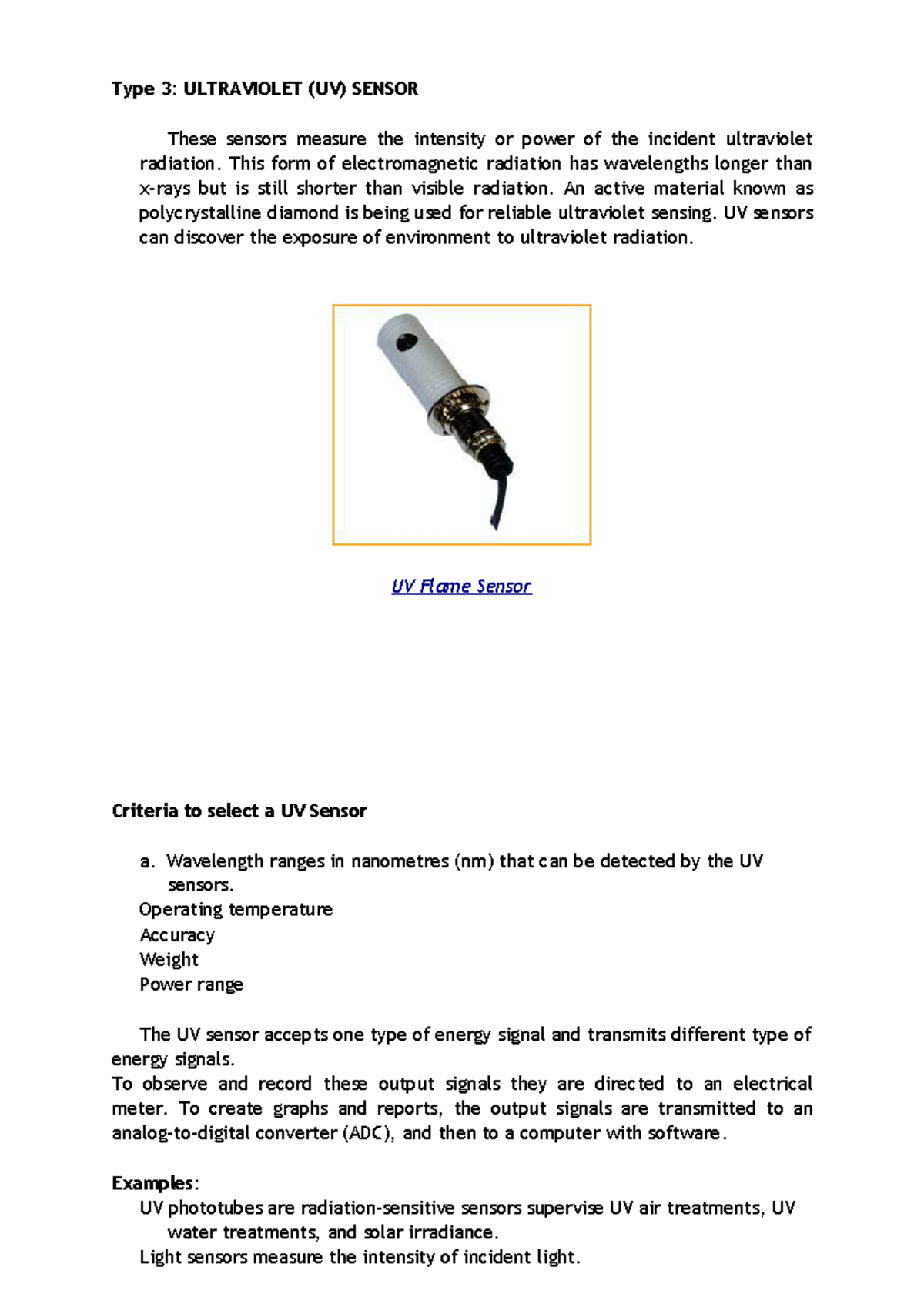 Module 1 Ultraviolet (UV) Sensor - Type 3: ULTRAVIOLET (UV) SENSOR ...