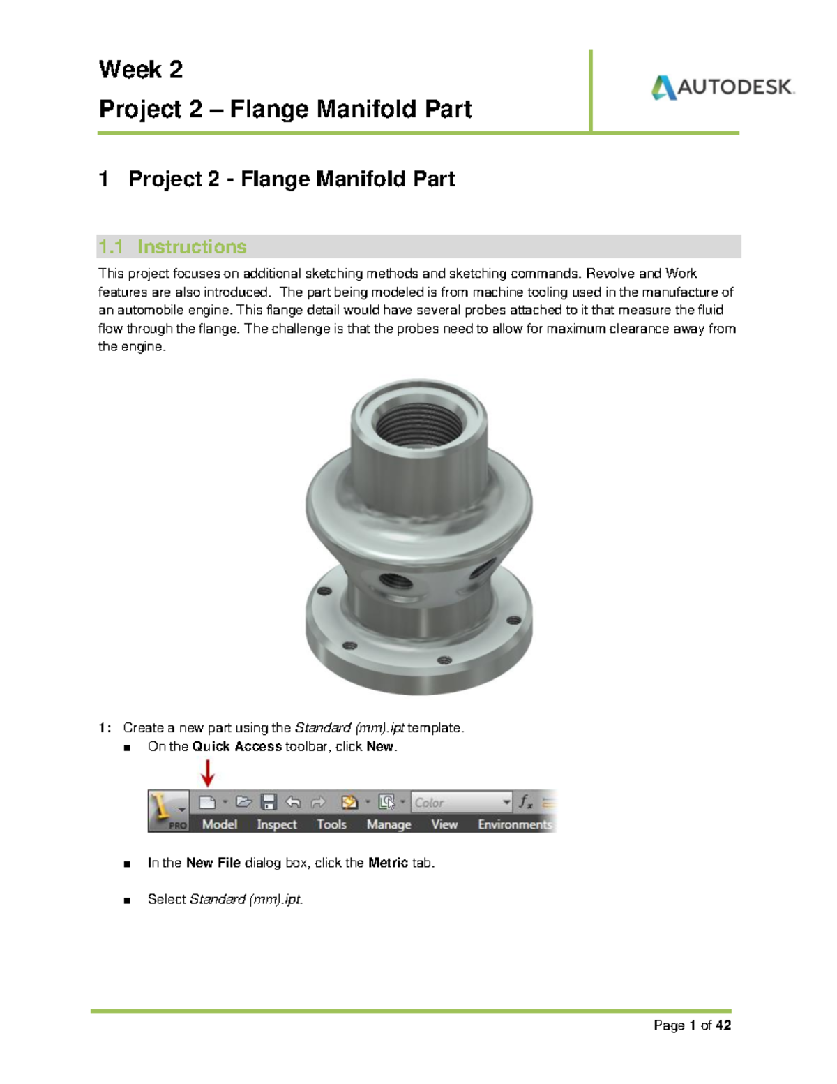 A - Week 2 - Project 2 - Flange Manifold Part - mechanical engineering ...