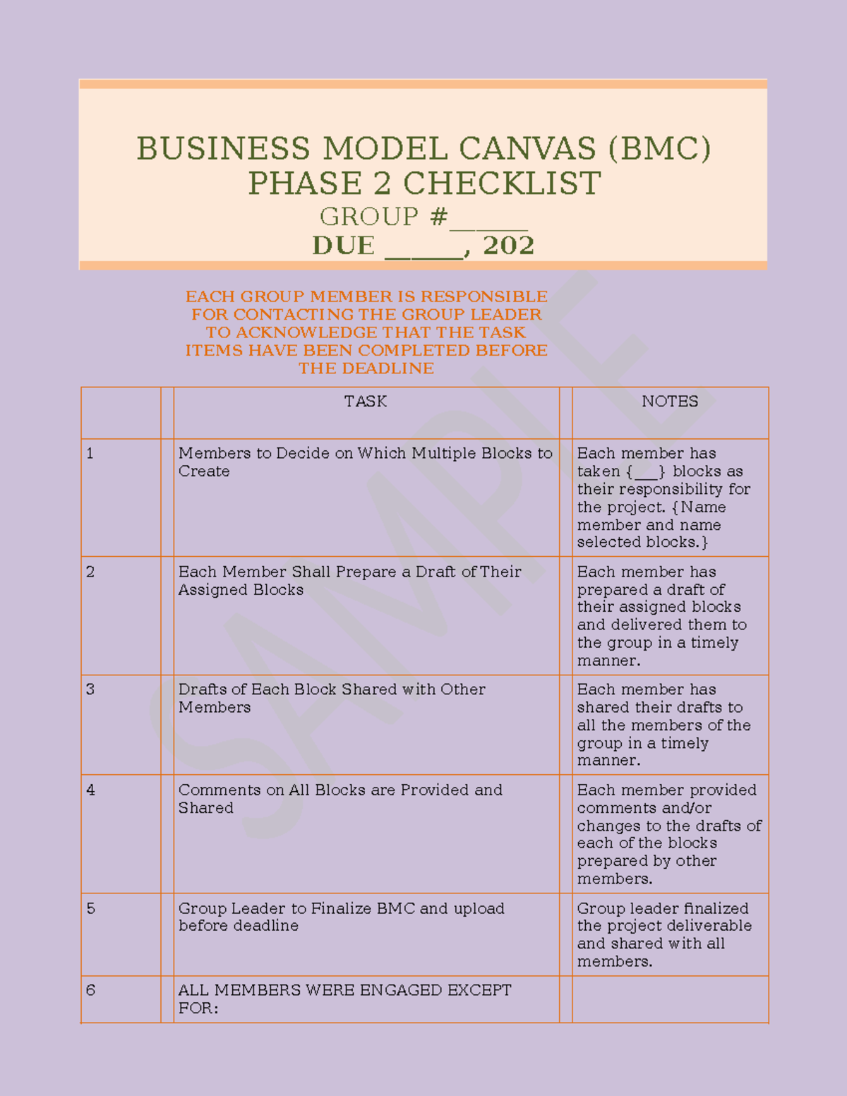Phase 2 example - nnnnn - BUSINESS MODEL CANVAS (BMC) PHASE 2 CHECKLIST ...
