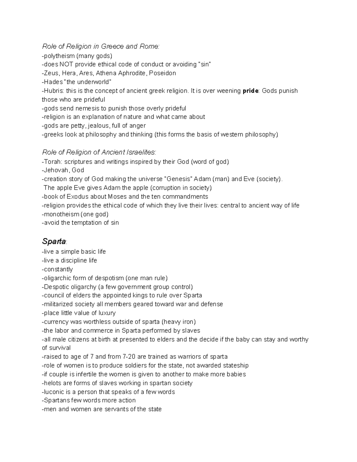 Athens and Sparta - Lecture notes all - Role of Religion in Greece and ...