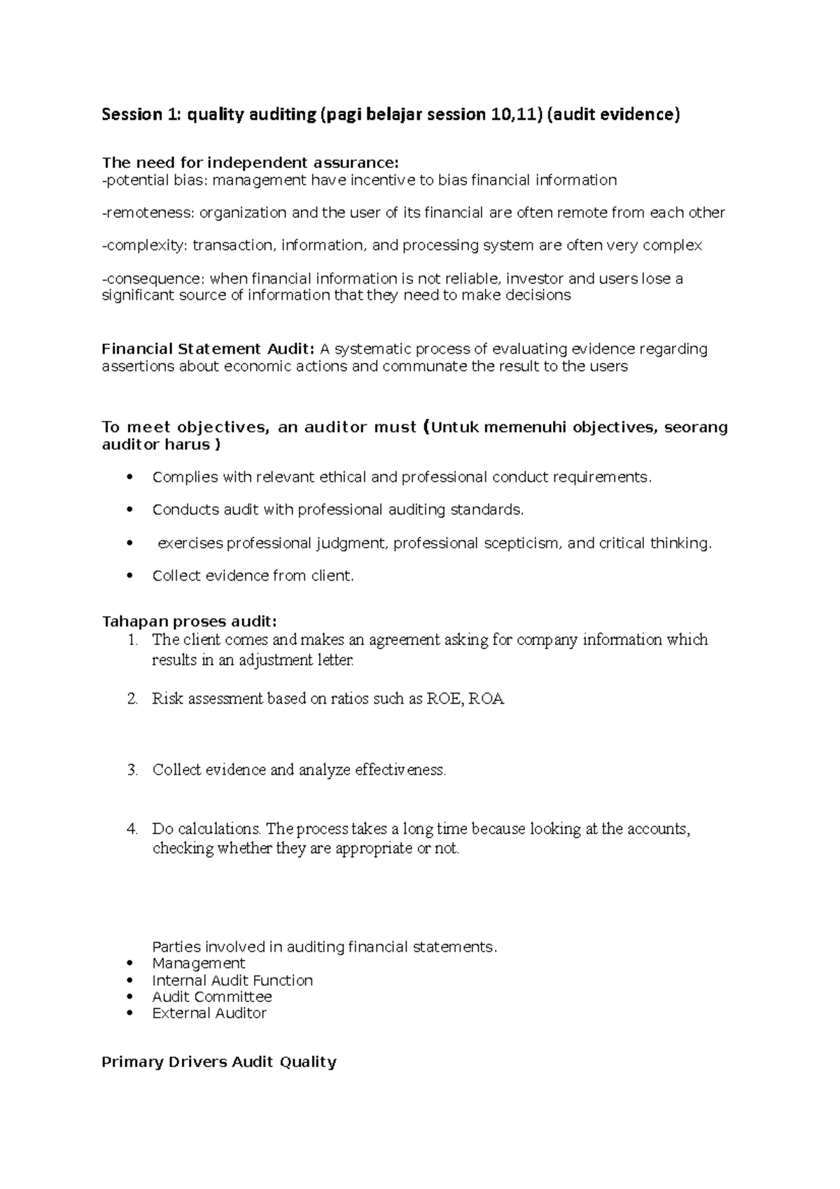 Latian uts audit - asdasdasdasdasd - Session 1: quality auditing (pagi belajar session 10,11 ...