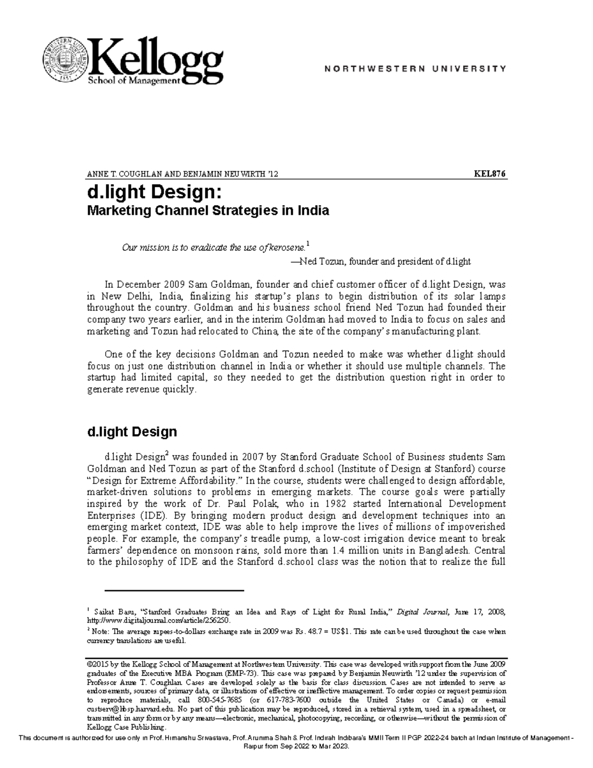 D.light Design Marketing Channel Strategies in India - ©2015 by the ...