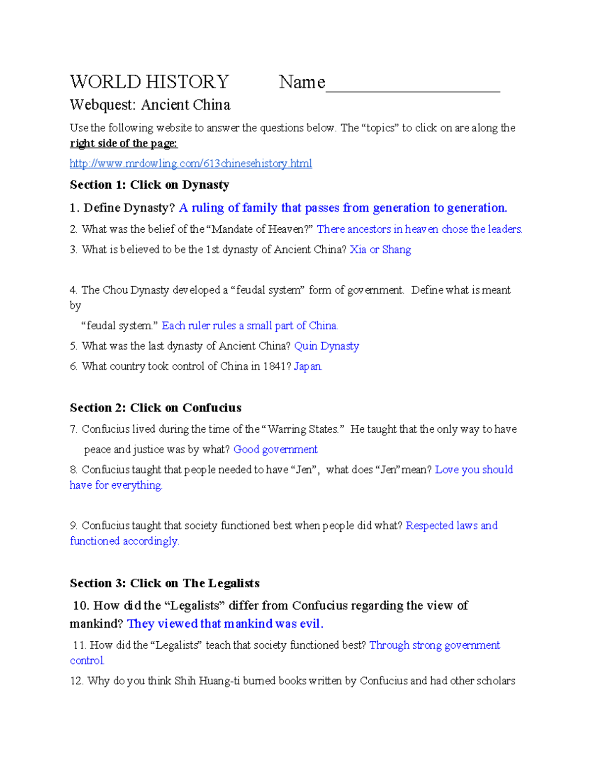 Copy of ancient china webquest - WORLD HISTORY Name ...