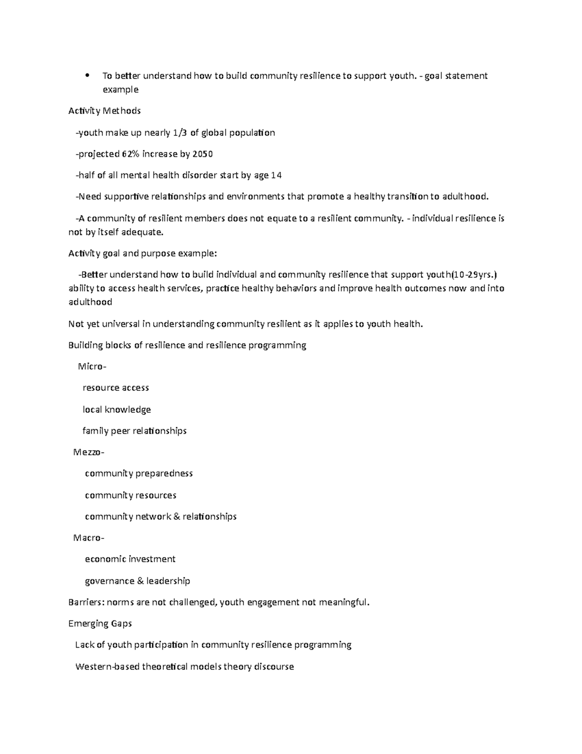 Community Resilience Notes - To better understand how to build ...