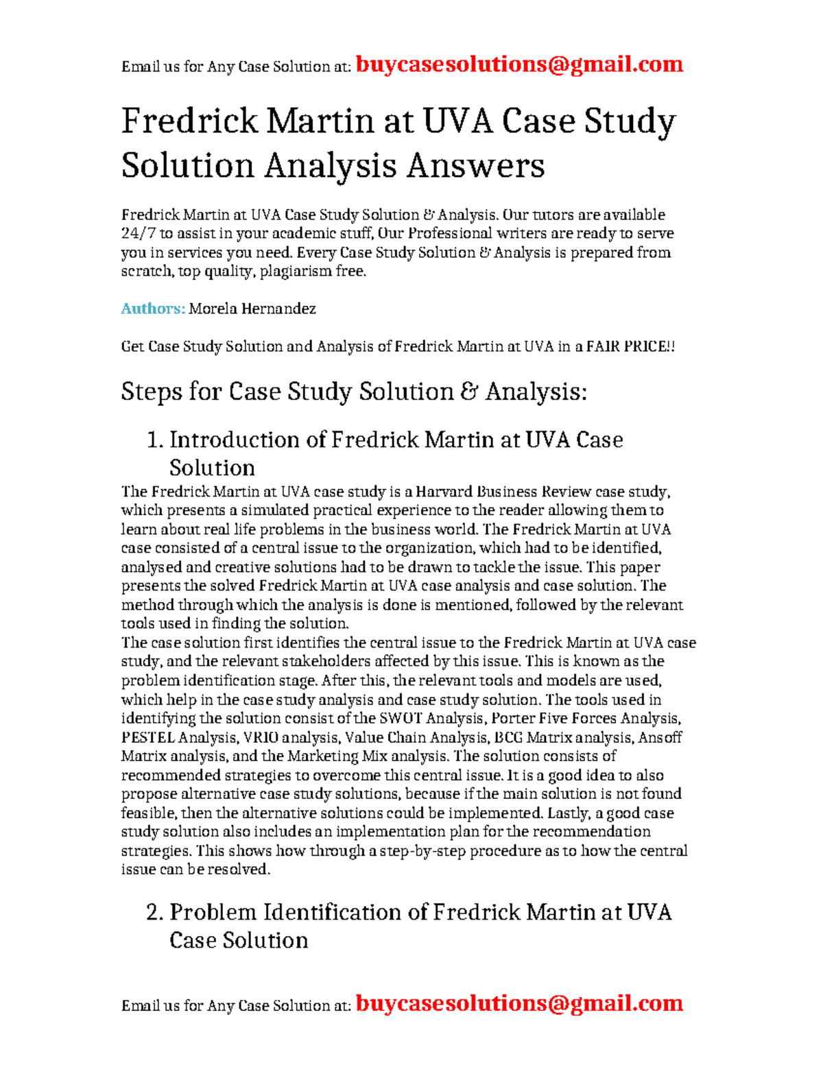 Fredrick Martin at UVA Case Study Solution Analysis - Fredrick Martin at UVA Case Study Solution ...