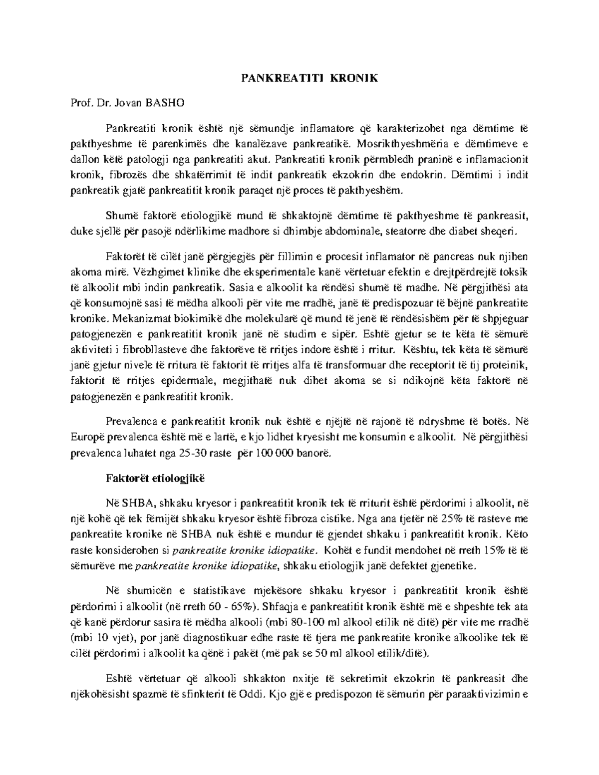 Pankreatiti kronik (Studentët) - PANKREATITI KRONIK Prof. Dr. Jovan ...