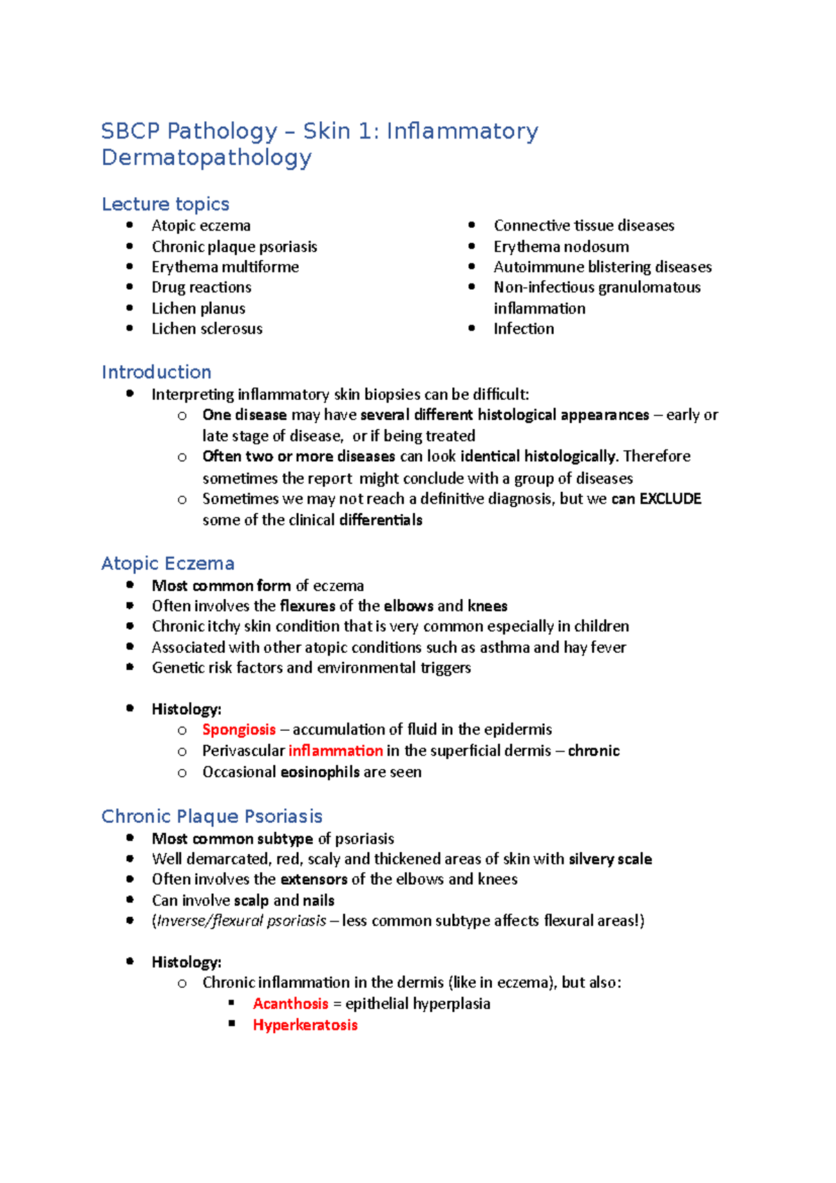 Skin Pathology 1-3 - Lecture notes 1-3 - SBCP Pathology – Skin 1 ...