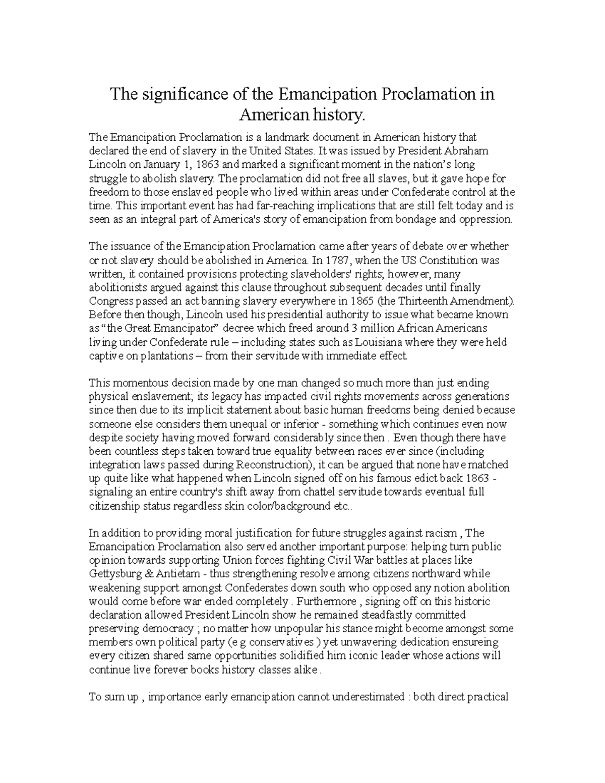 The significance of the Emancipation - The Emancipation Proclamation is ...