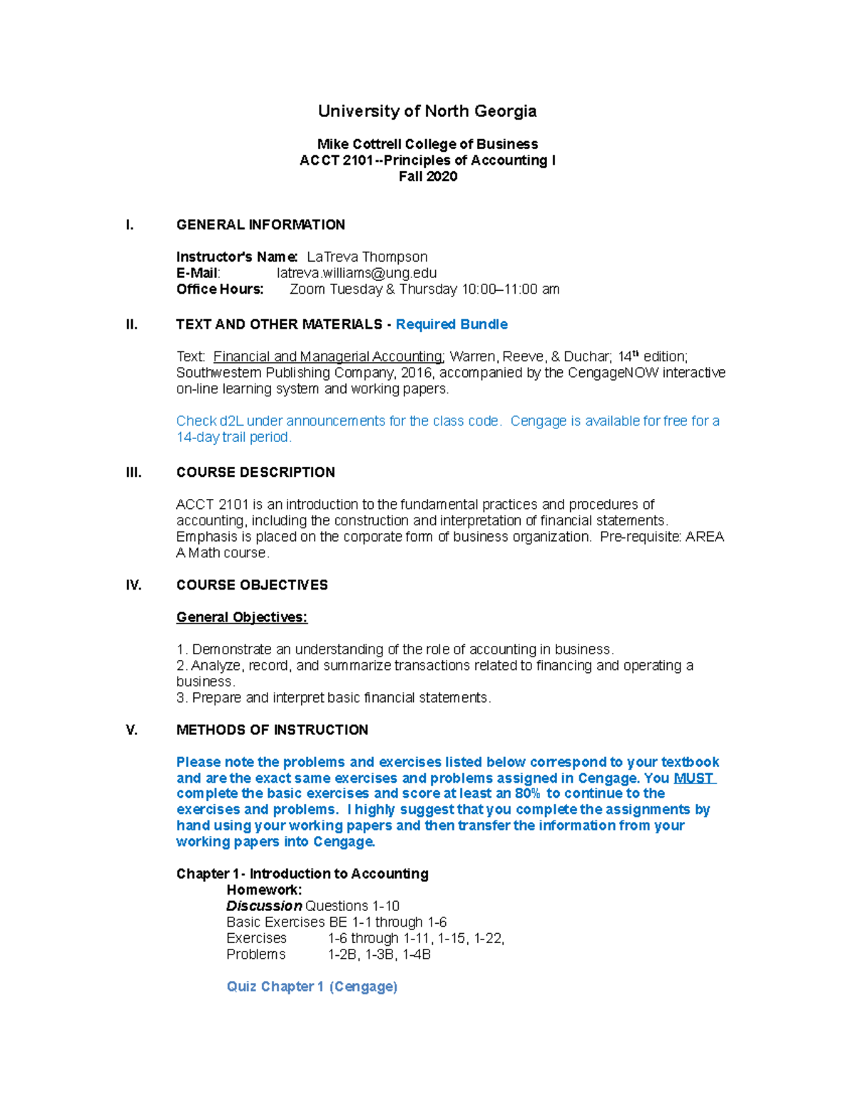 ACCT2101 CU 1518 Thompson L Fall 20 - University of North Georgia Mike ...