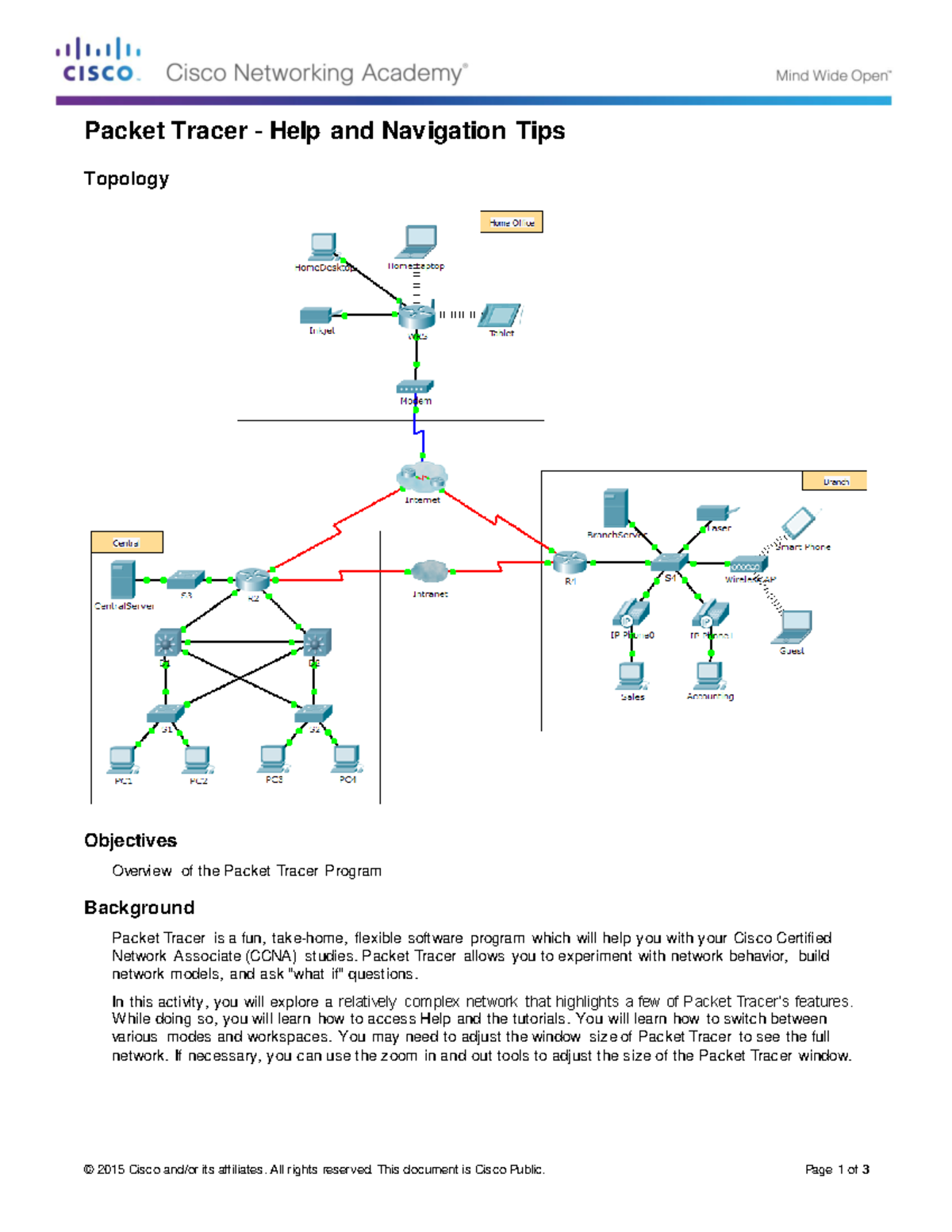 Pre Lab 1 Packet Tracer - Help and Navigation Tips - © 2015 Cisco and ...