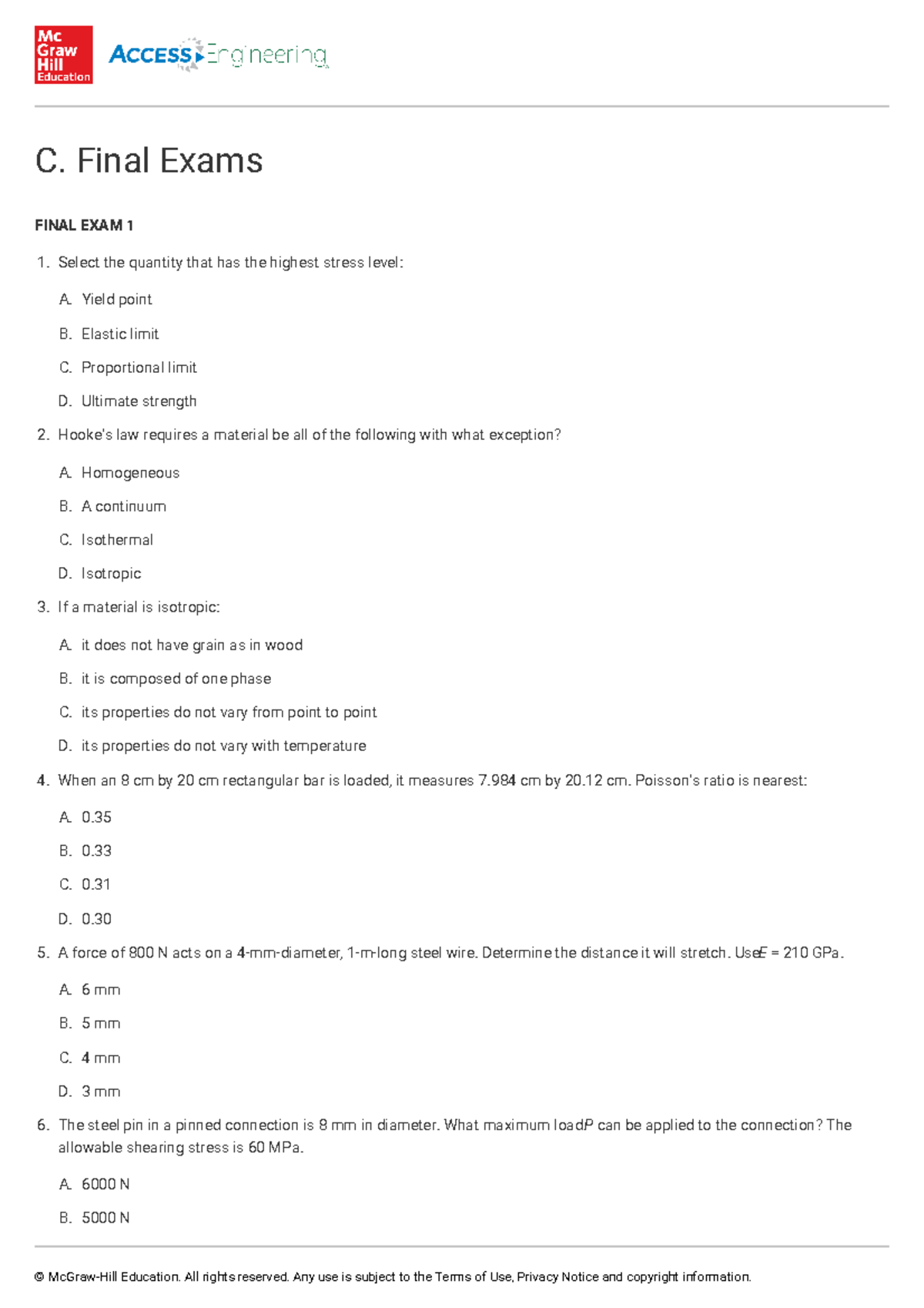 Final-exams - sdfghj - C. Final Exams FINAL EXAM 1 Select the quantity ...