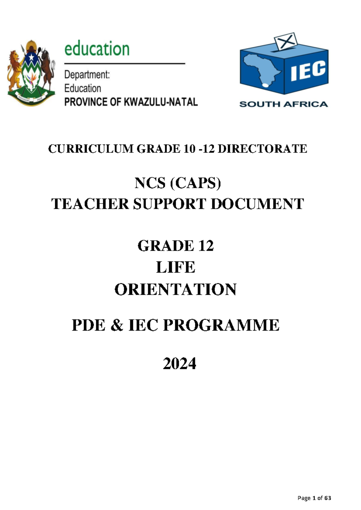 2024 DOE & IEC Grade 12 Support Document - CURRICULUM GRADE 10 - 12 ...