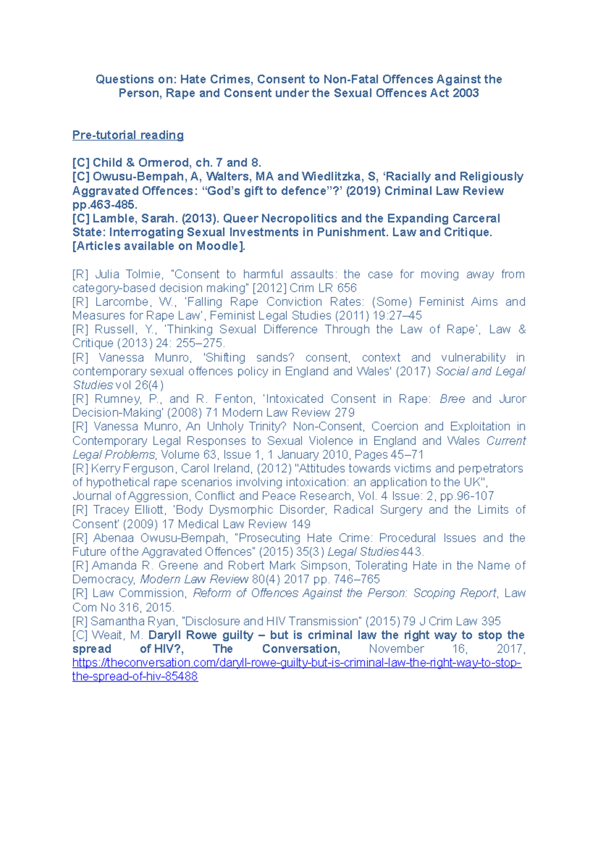 Questions ON HATE Crimes - Questions on: Hate Crimes, Consent to Non ...