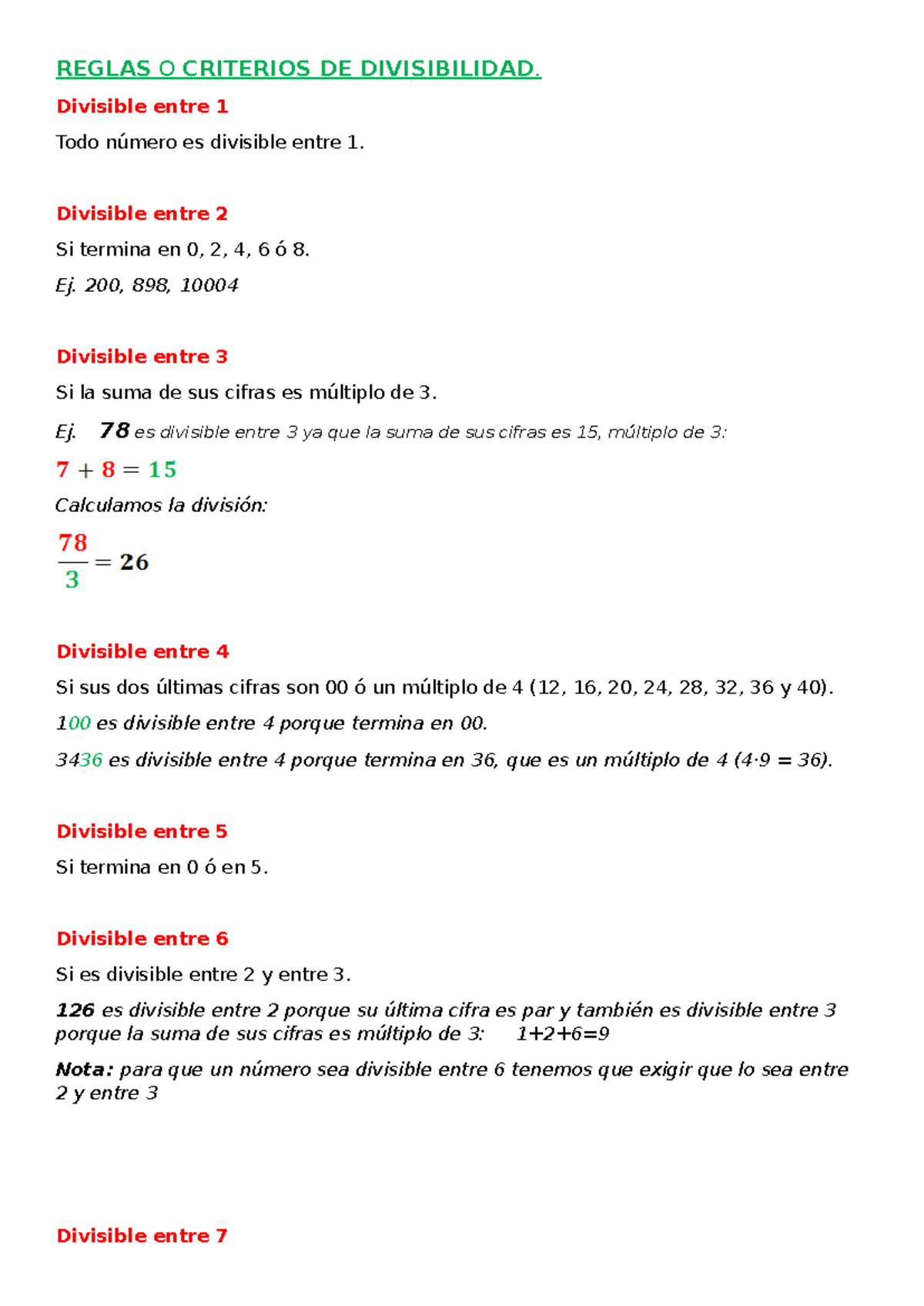 Reglas de divisibilidad - REGLAS O CRITERIOS DE DIVISIBILIDAD ...