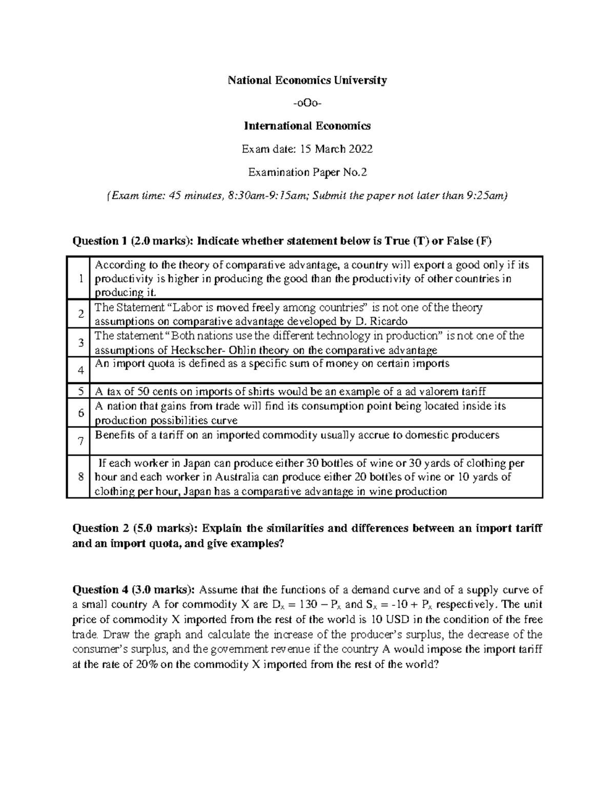 Mid term international economics - National Economics University -oOo ...