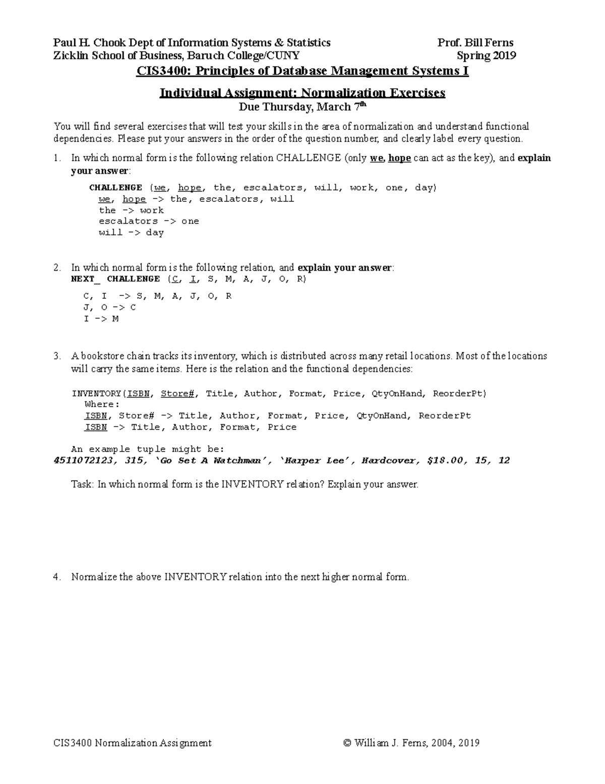 Normalization Exercises S19(1) (1) - Paul H. Chook Dept of Information ...