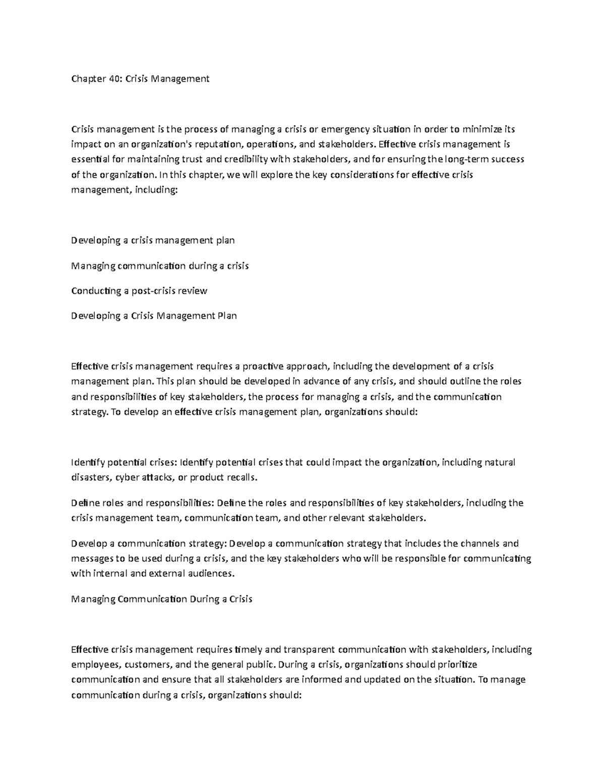2 - Module - Chapter 40: Crisis Management Crisis management is the ...