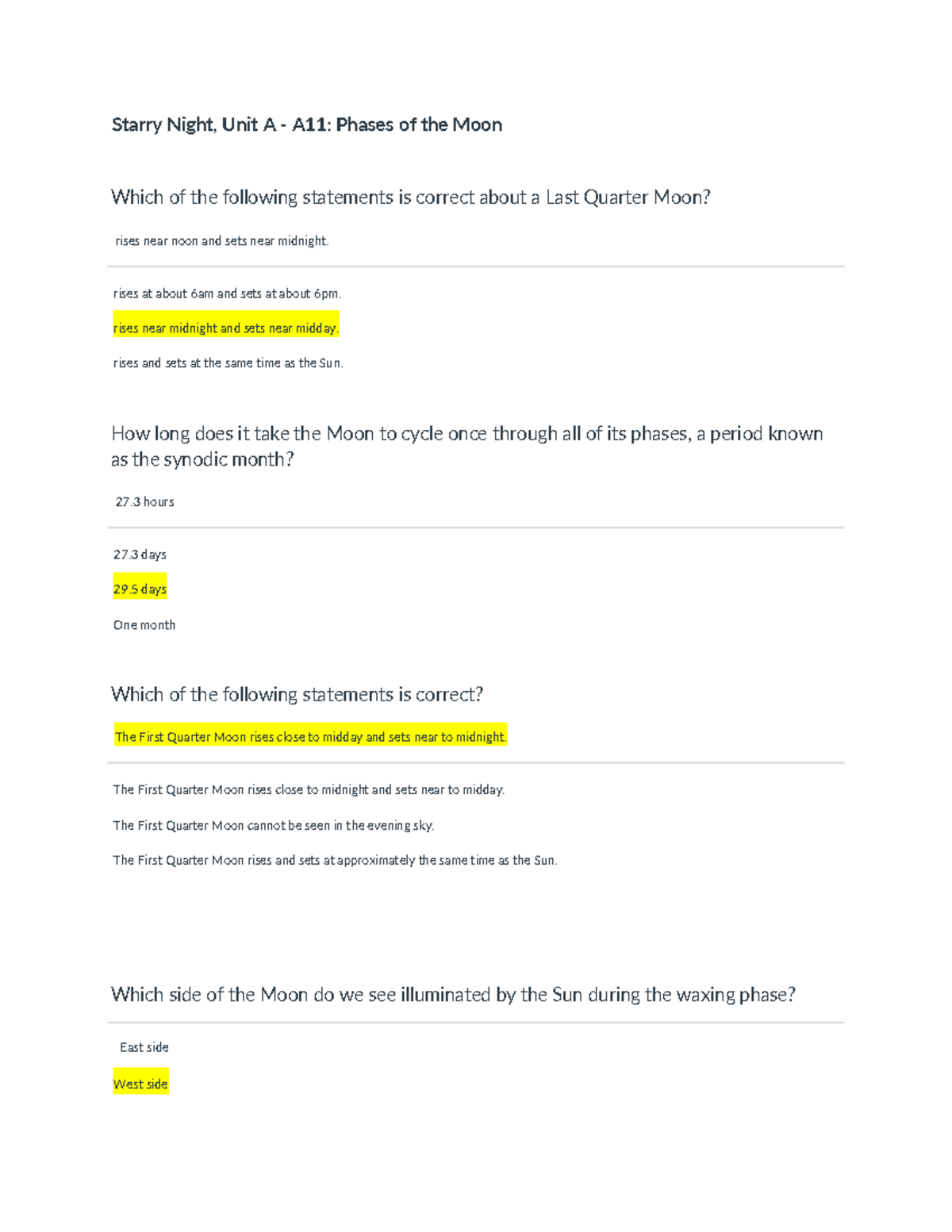 Tarry Night, Unit A - A11 Phases of the Moon - Starry Night, Unit A ...