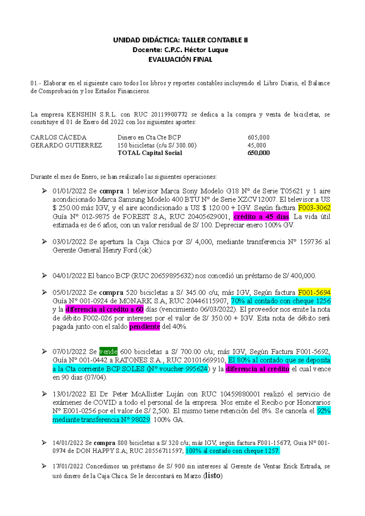 Evaluación Final - UNIDAD DIDÁCTICA: TALLER CONTABLE II Docente: C.P ...