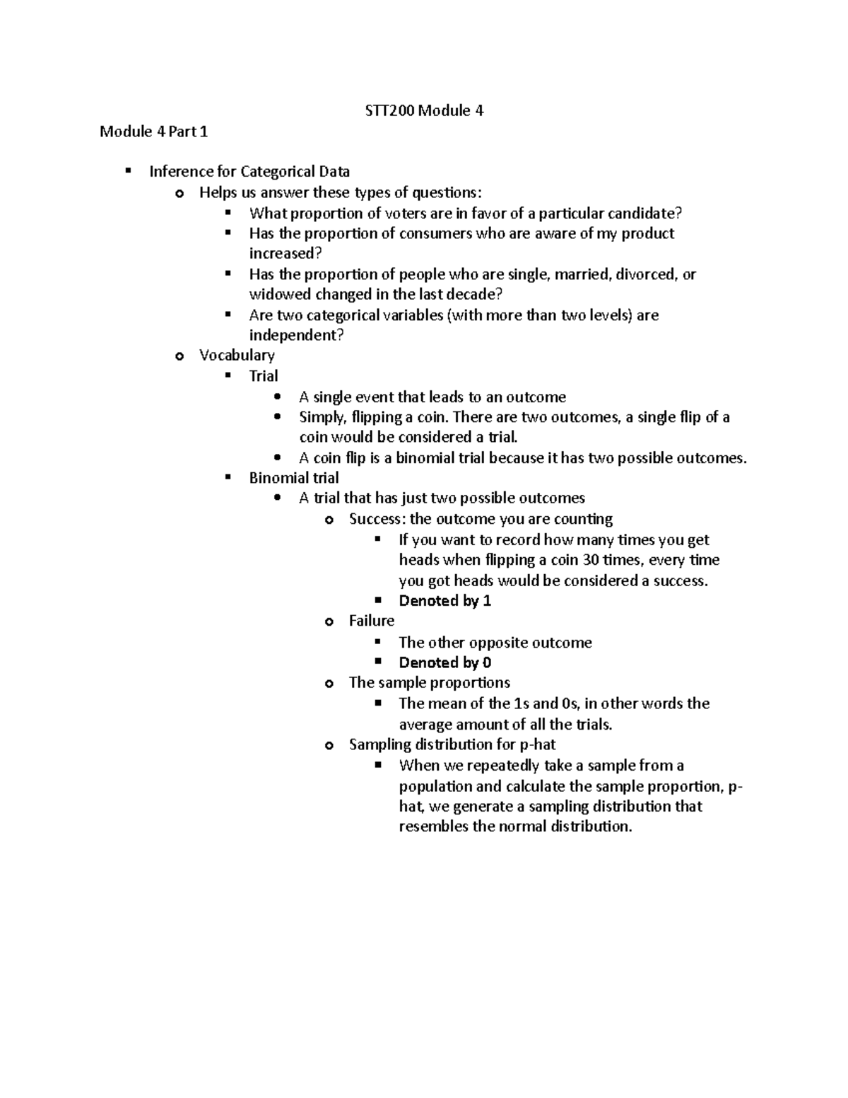 STT200 Module 4 - Lecture notes 4 - STT200 Module 4 Module 4 Part 1 ...