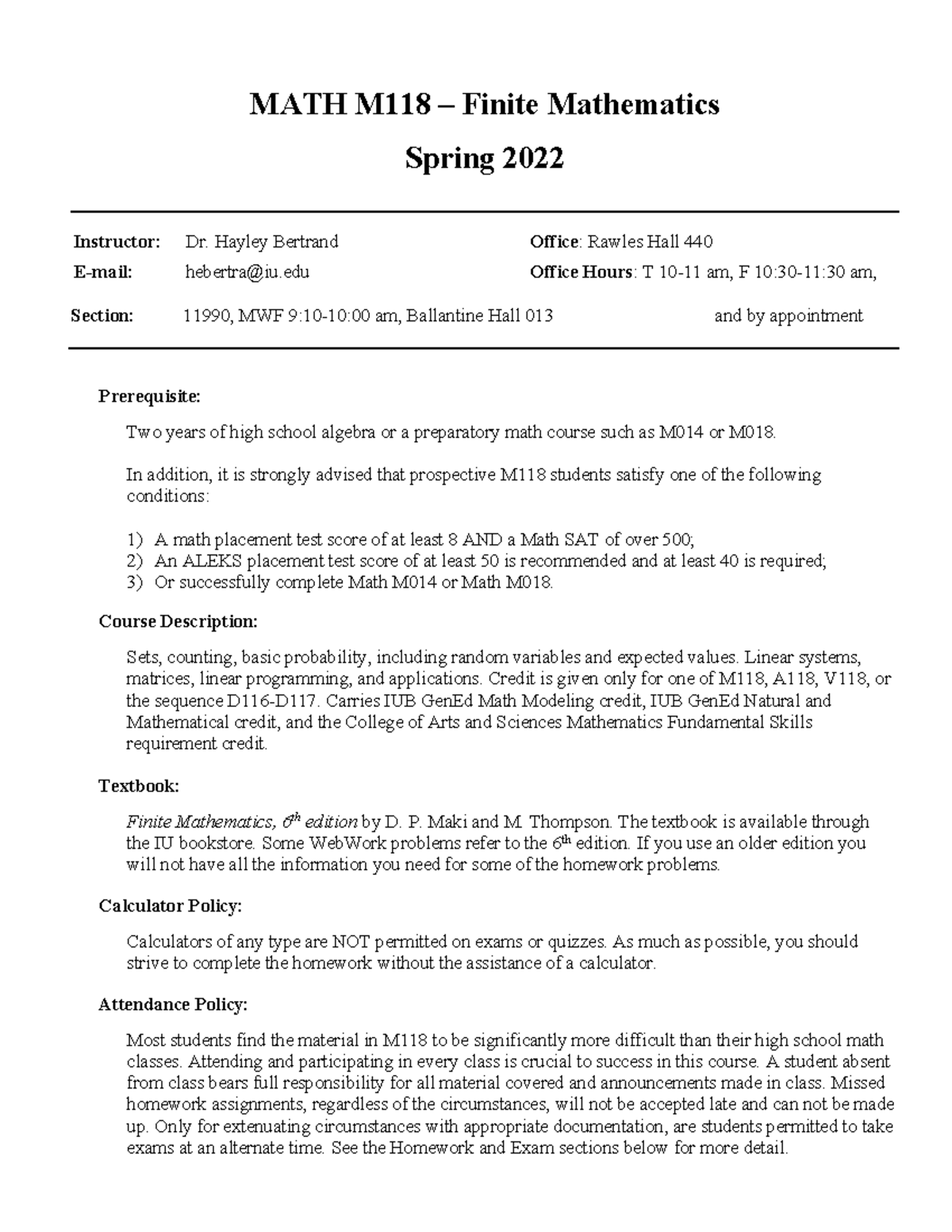 M118syllabus Spring 2022 (Lecture Notes) - MATH M118 – Finite ...