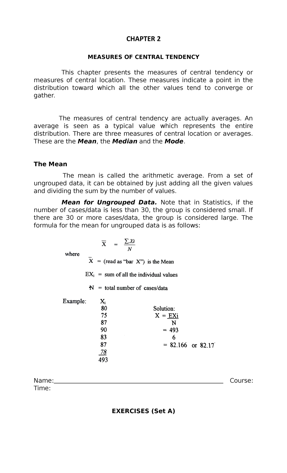 Statistics Education Chapter 2 - CHAPTER 2 MEASURES OF CENTRAL TENDENCY ...