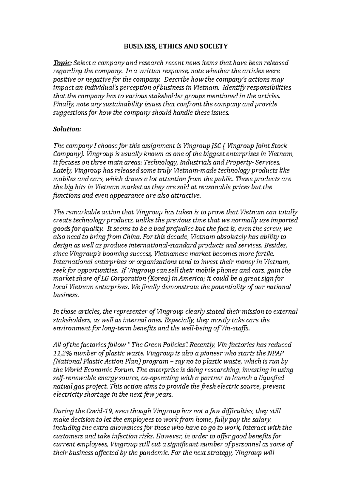 Business Ethics Case Solution - Case No 1 - BUSINESS, ETHICS AND ...