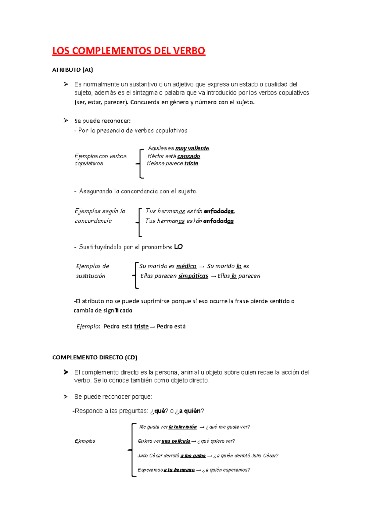 LOS Complementos DEL Verbo - LOS COMPLEMENTOS DEL VERBO ATRIBUTO (At ...