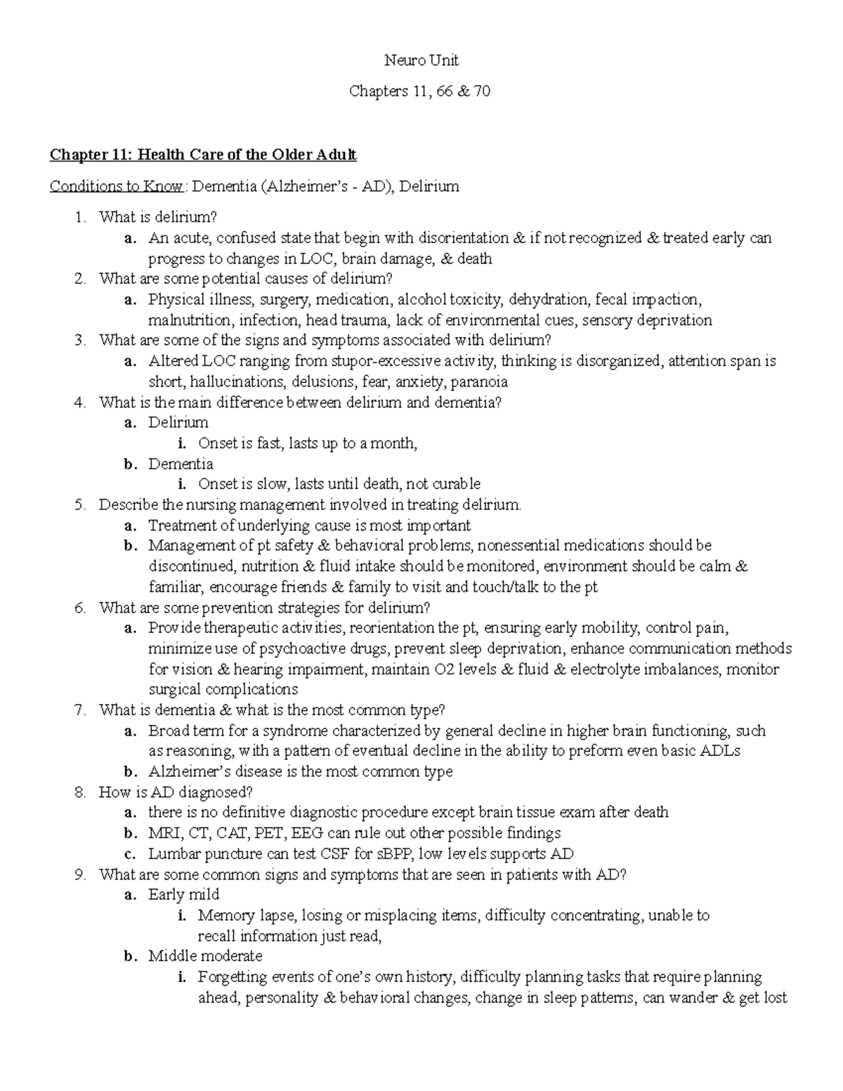 Neuro Unit - Neuro Unit Chapters 11, 66 & 70 Chapter 11: Health Care of ...