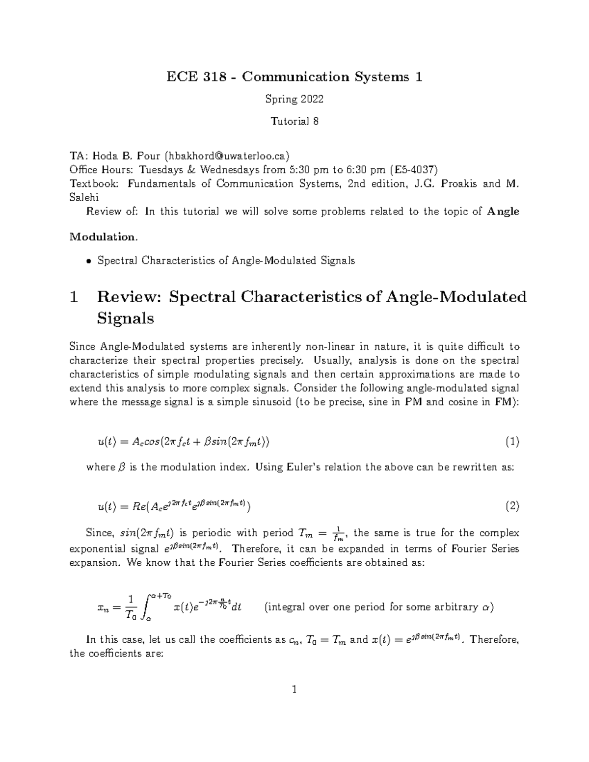 Tutorial 8 - Instructor: Weihua Zhuang - ECE 318 - Communication ...