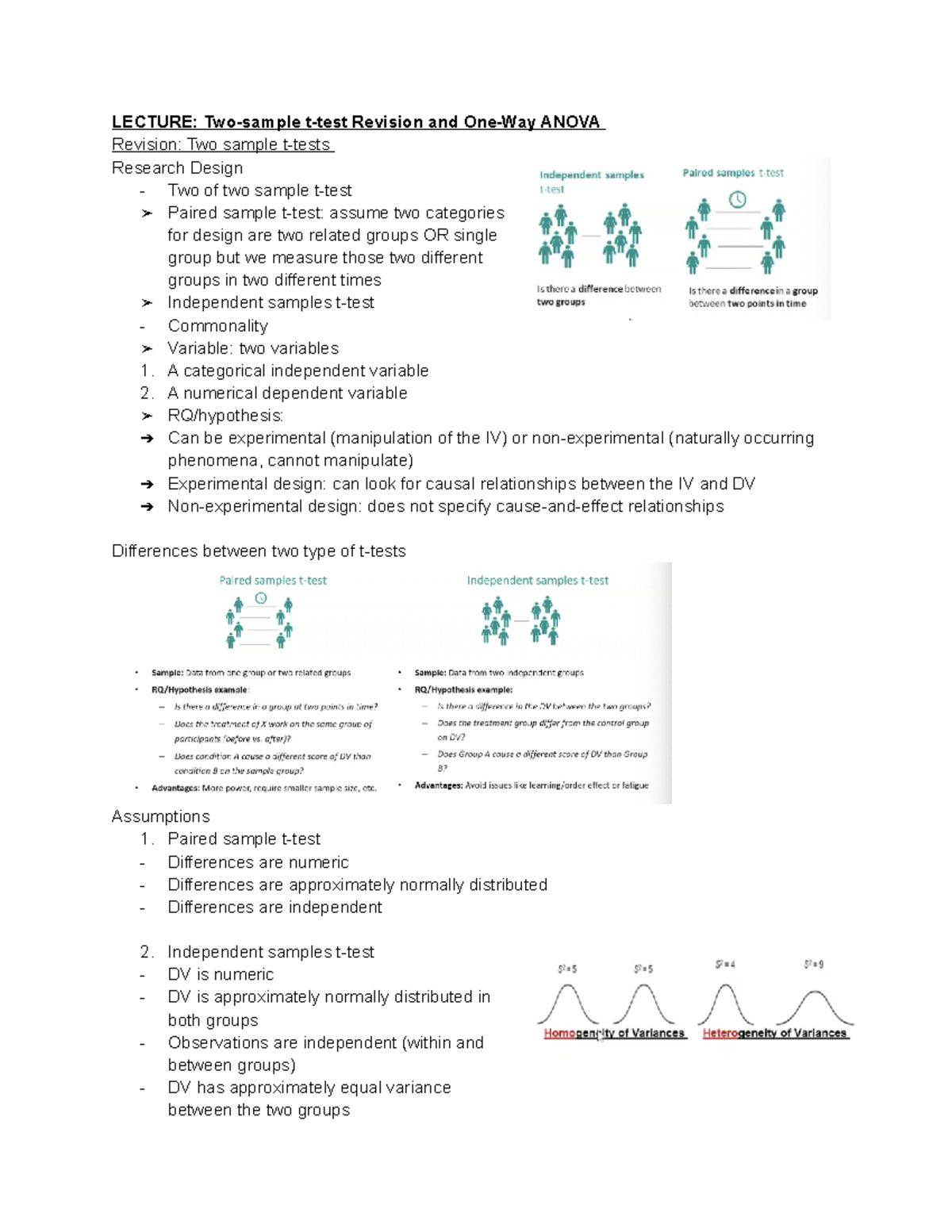 PSYU2248 WEEK 5 Notes - lecture 5 - LECTURE: Two-sample t-test Revision ...