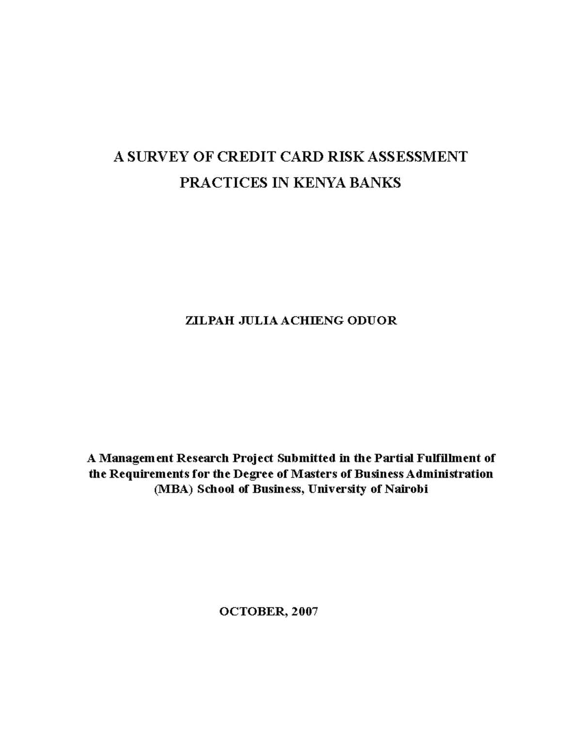 Oduor A survey of credit card risk assessment practices in Kenya banks ...