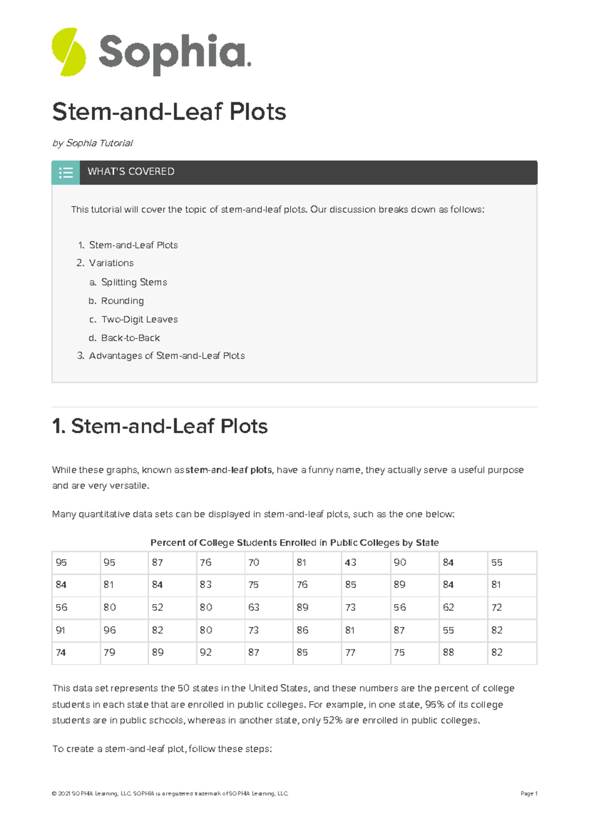 Stem and leaf plots notes - Stem-and-Leaf Plots by Sophia Tutorial This ...