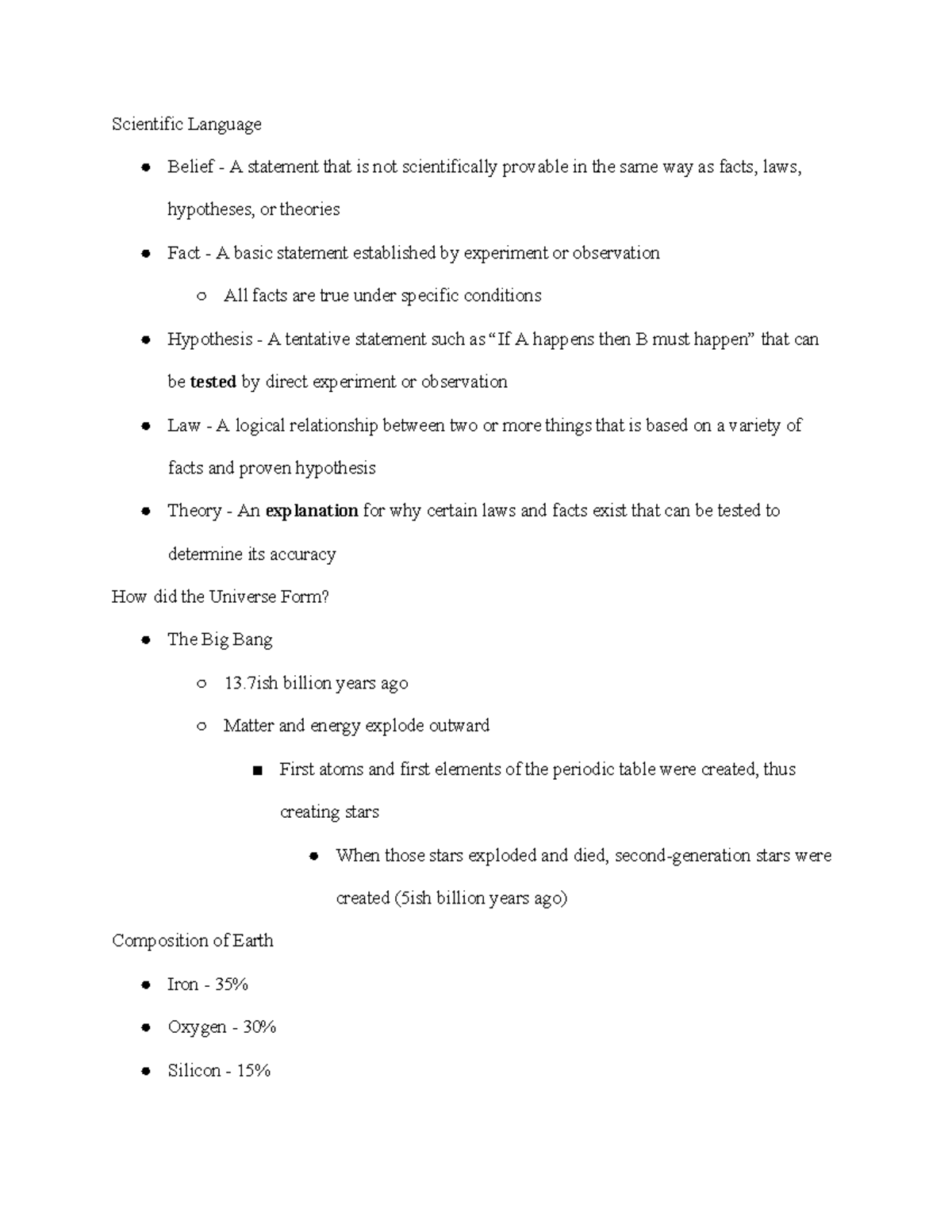 Geology Notes 2 1 - Scientific Language Belief - A statement that is ...