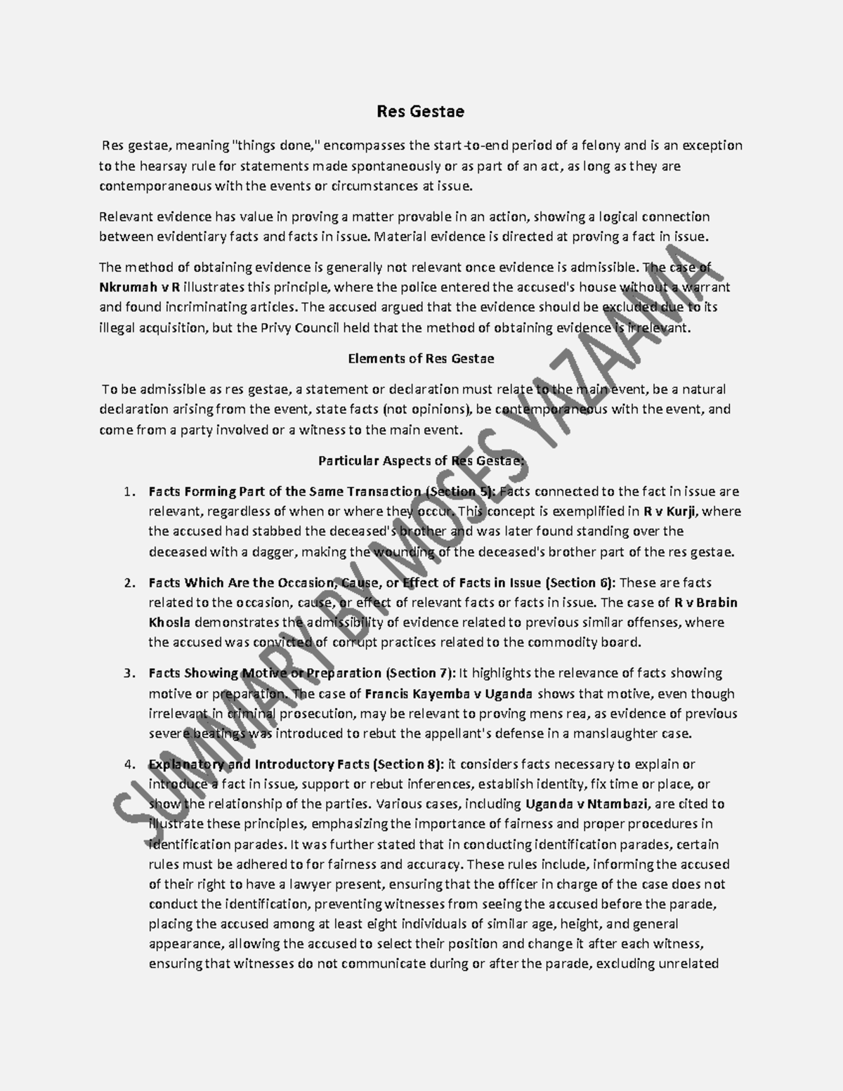 Res Gestae summary - Good - Res Gestae Res gestae, meaning "things done ...