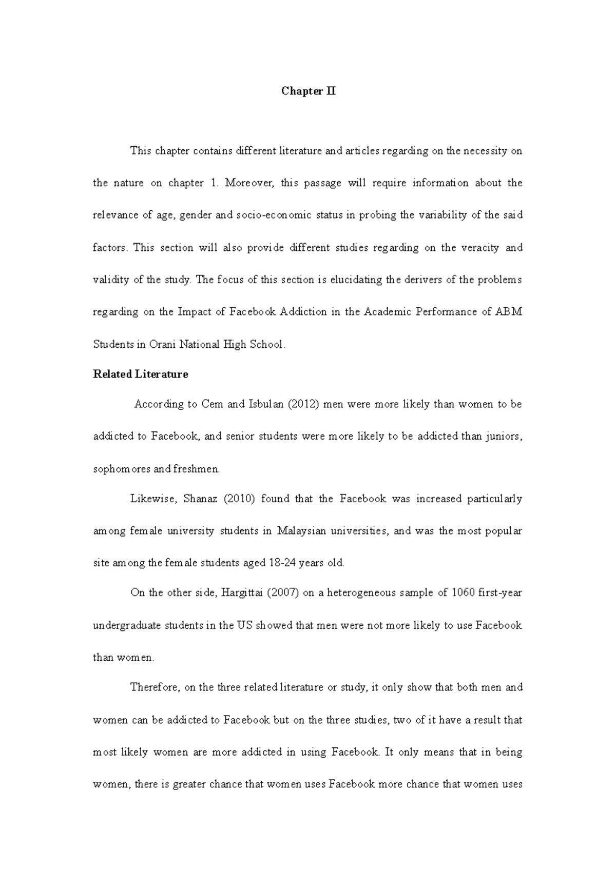 Thesiss Lit - Notes - Chapter II This chapter contains different ...